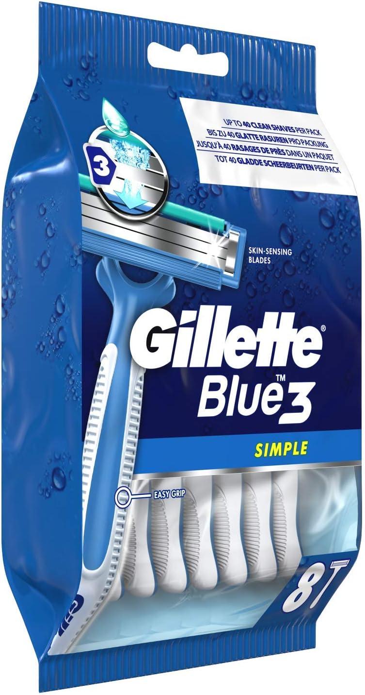 Gillette Blue 3 Disposable Razors for Men - 8 Triple Blade Razors with ...