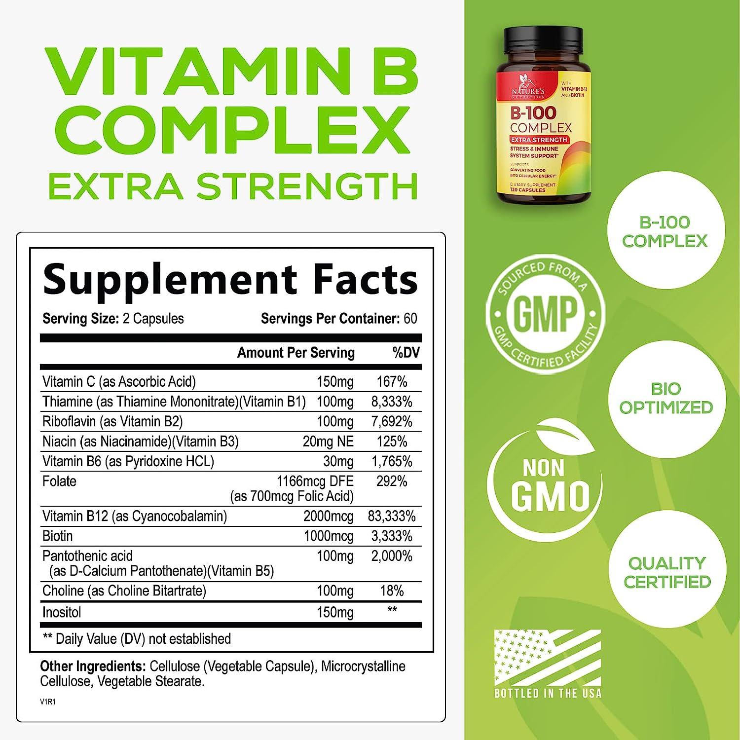 Super B Complex Plus Vitamin C - Immune & Energy Support - 120 Vegan ...