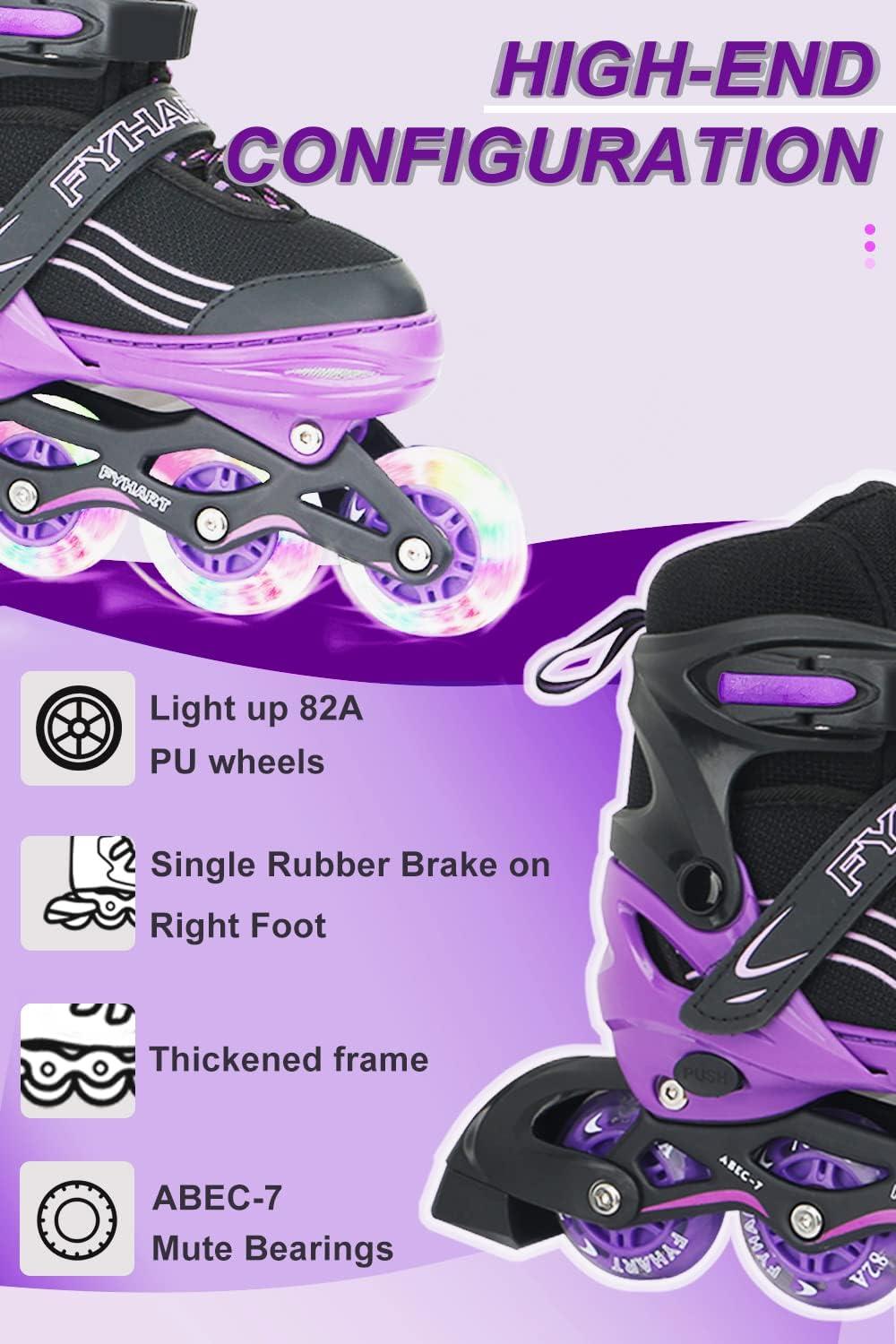 Adjustable Kids Inline Skates | Purple&Black Roller Blades | Light-Up ...