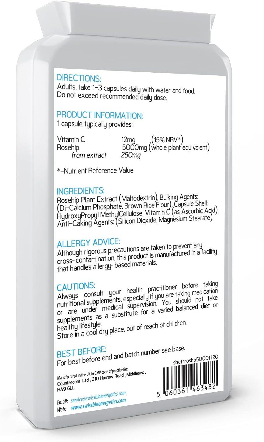 Rosehip 5000mg Capsules - High Strength 20:1 Extract with Vitamin A, C ...