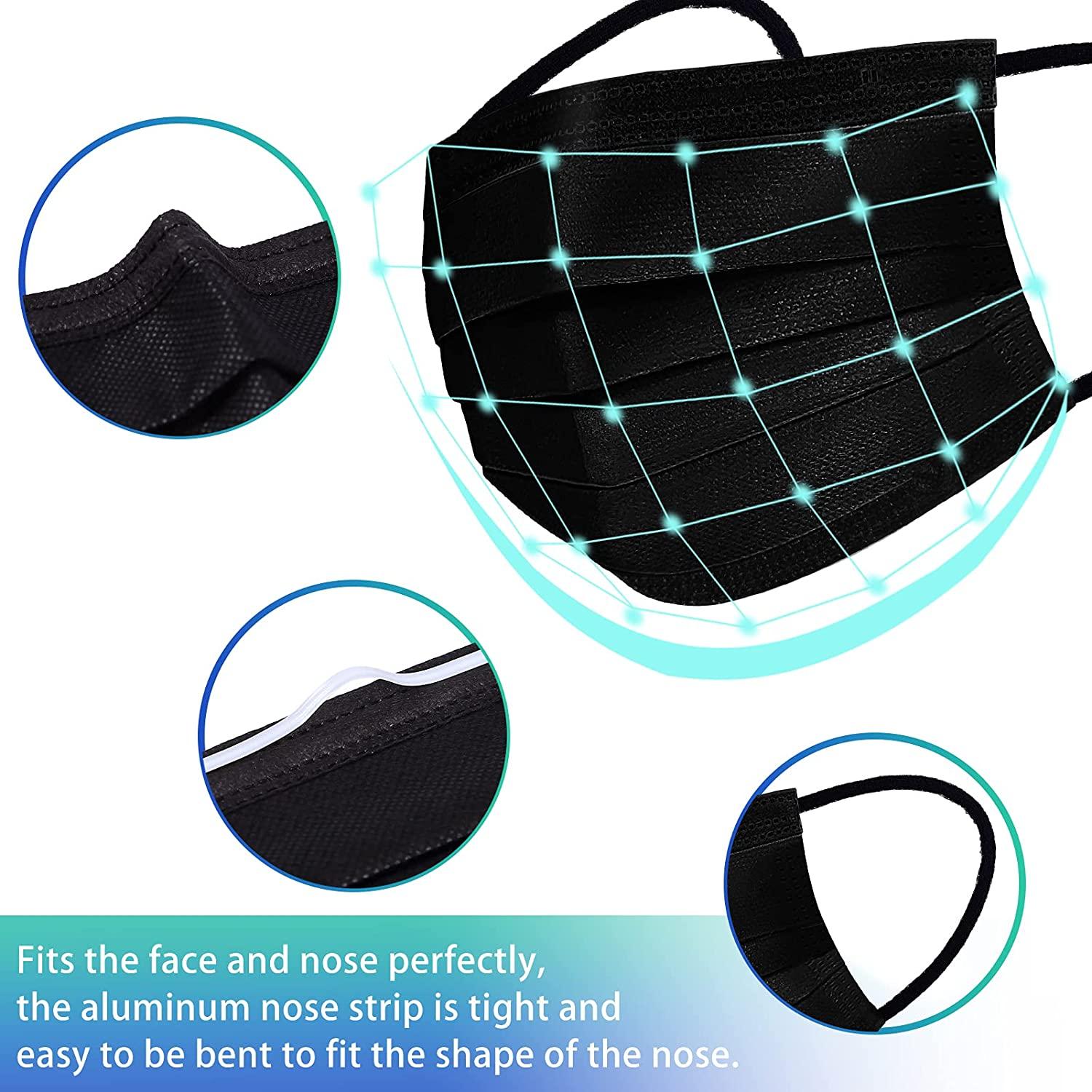 Adult 4-Ply Disposable Soft Face Mask - Breathable Safety Black Mask ...