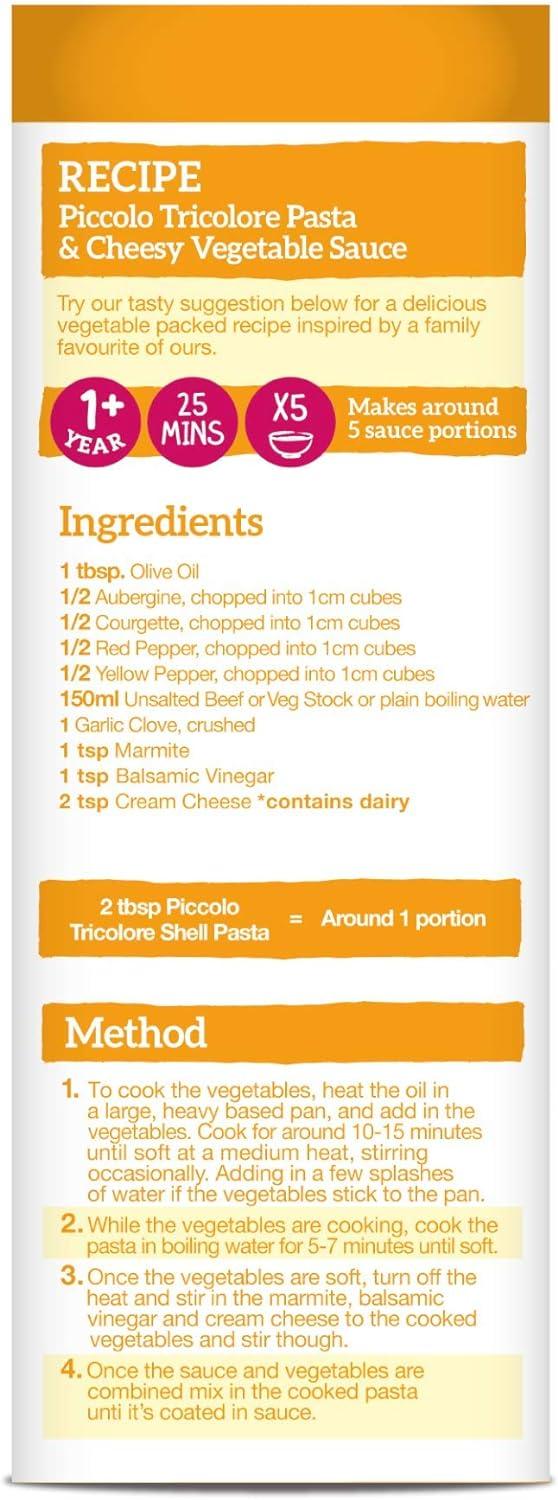 Piccolo Organic Baby Pasta Tricolore Shells 400g - Stage 4 Baby Food (1 ...