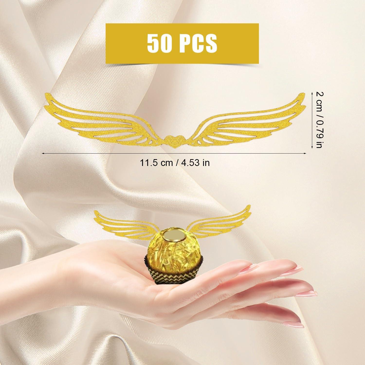50pcs Golden Wing Cupcake Toppers Hollow Golden Snitch Wings Chocolate ...