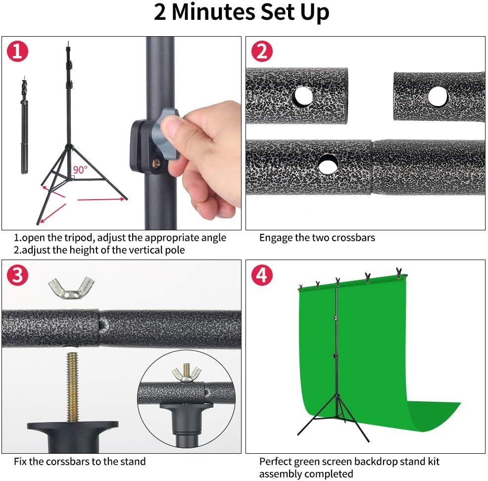 JEBUTU 5X6.5ft Green Screen Backdrop with Stand Kit, Green Screen with ...