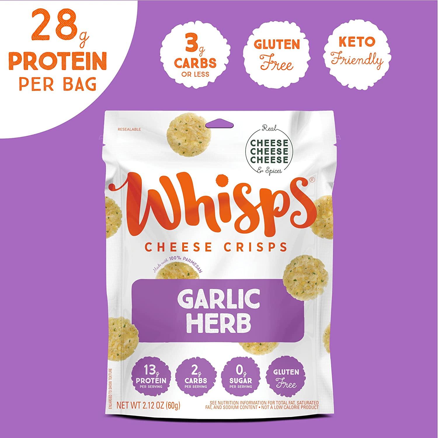 Whisps Garlic Herb Cheese Crisps - Keto Snacks | 28g Protein, Low Carb ...