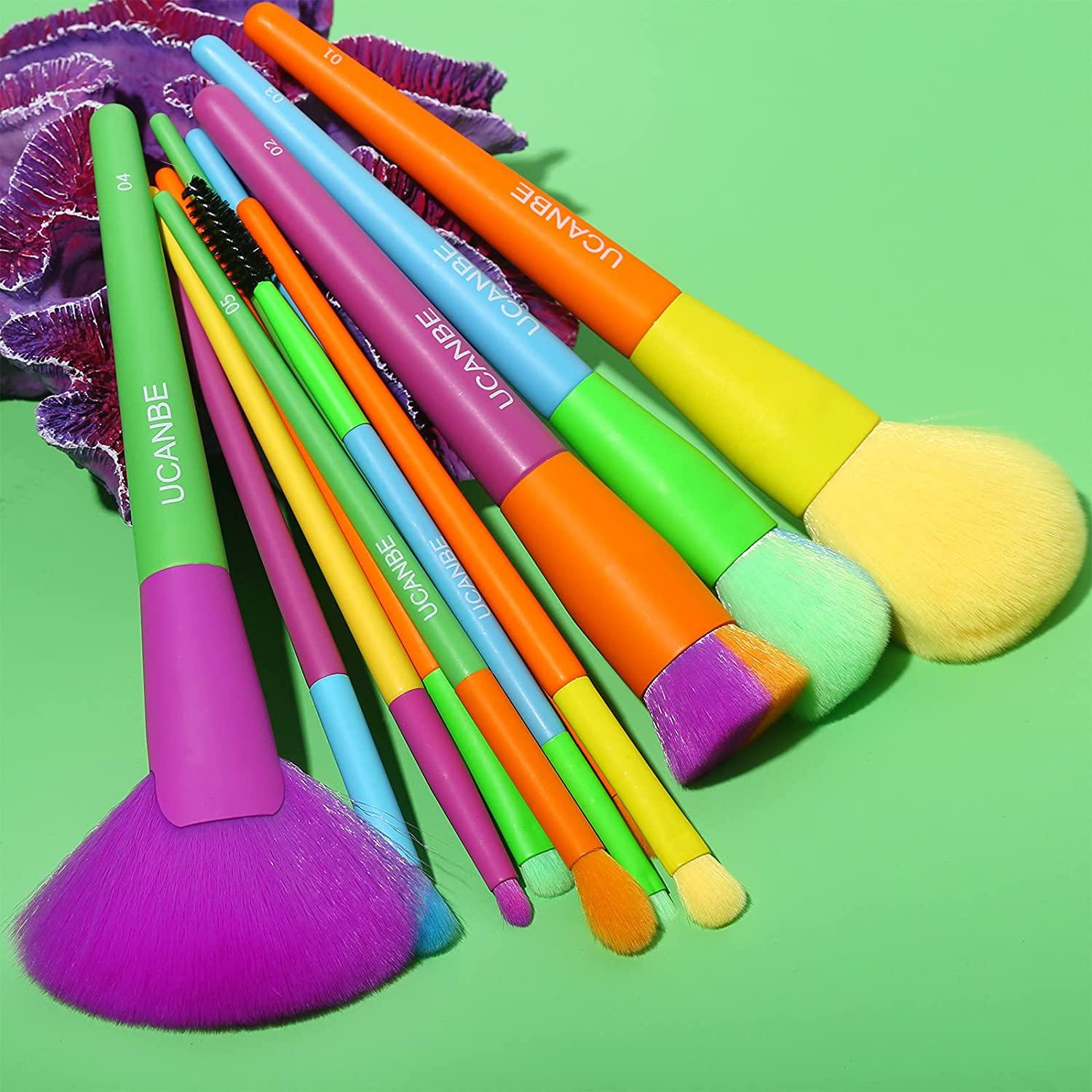 UCANBE 12pcs Rainbow Makeup Brushes Set - Premium Synthetic for Face ...