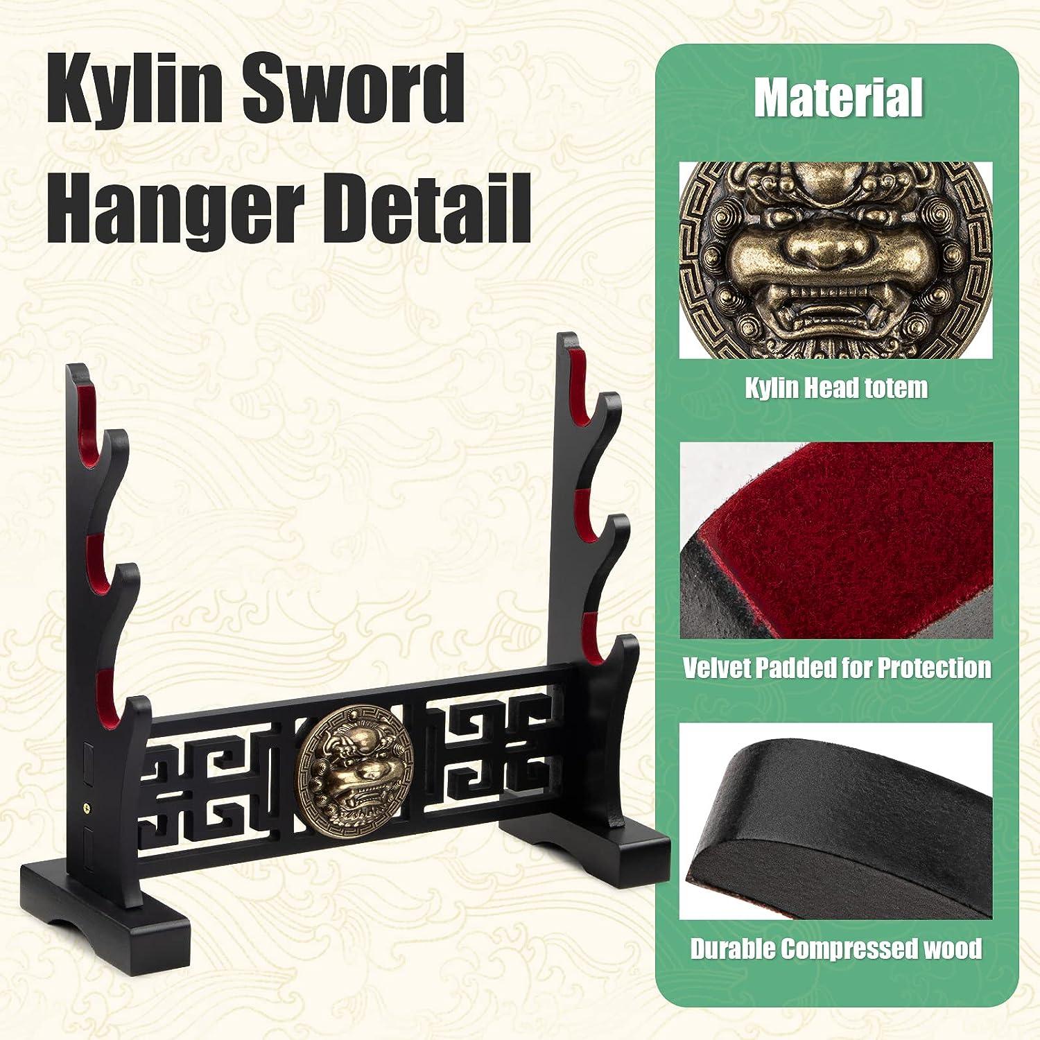 Ekkhysis Kylin Sword Stand 3-Tier Padded Hook Katana Stand Holder ...