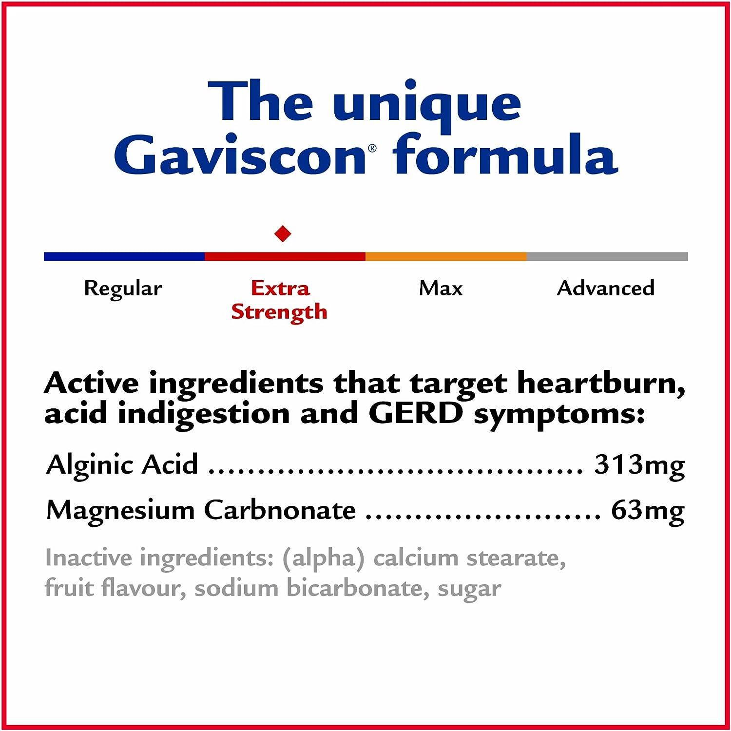 Gaviscon Extra Strength Fruit Antacid 60 Tablets - Fast-Acting Relief ...