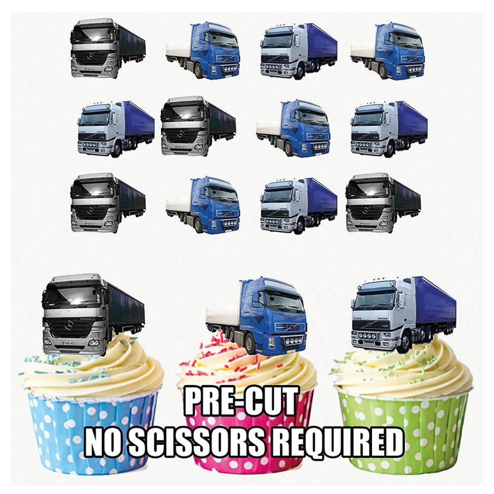 Fun HGV Lorry Mix Cake Decorations - 12 Edible Wafer Cup Cake Toppers ...