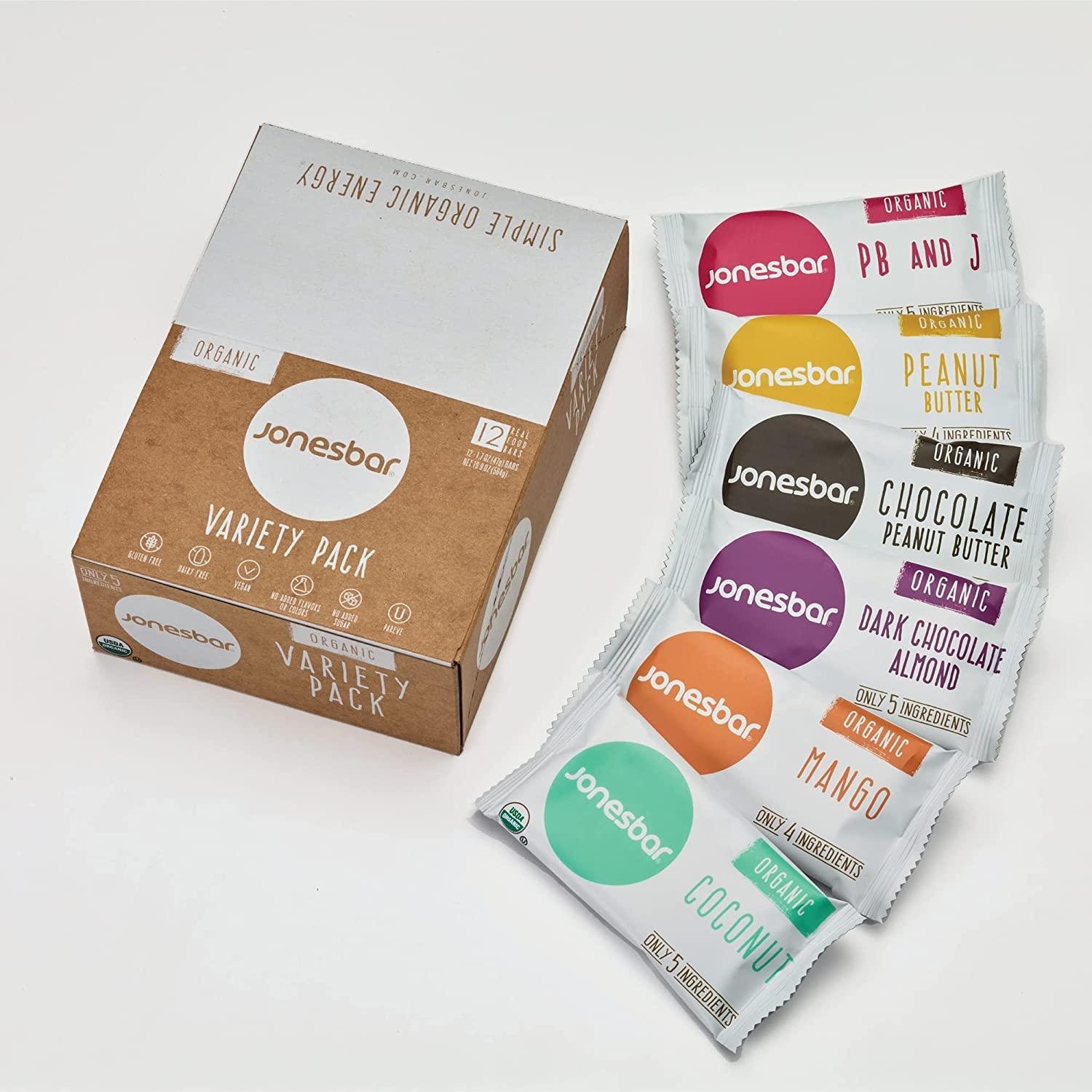 JONESBAR Organic Fruit & Nut Bar Variety Pack - Certified Organic ...