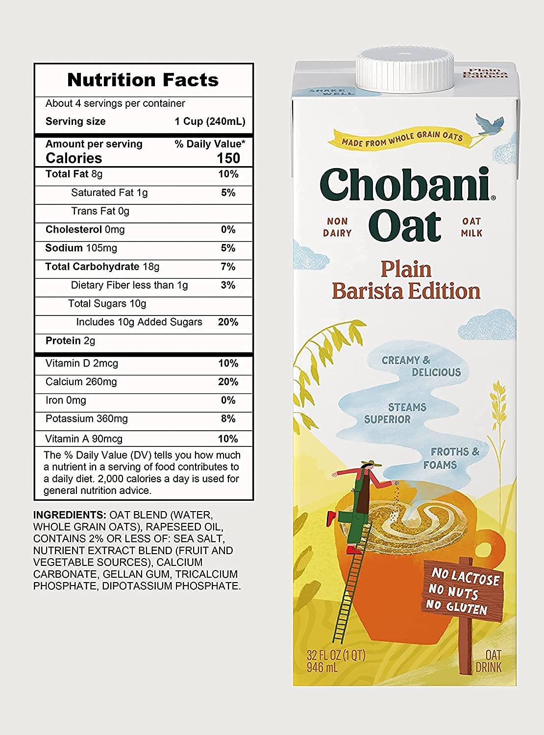 Chobani Oat Milk Barista Edition 32 Fl Oz (Pack of 3) - Vegan Friendly ...