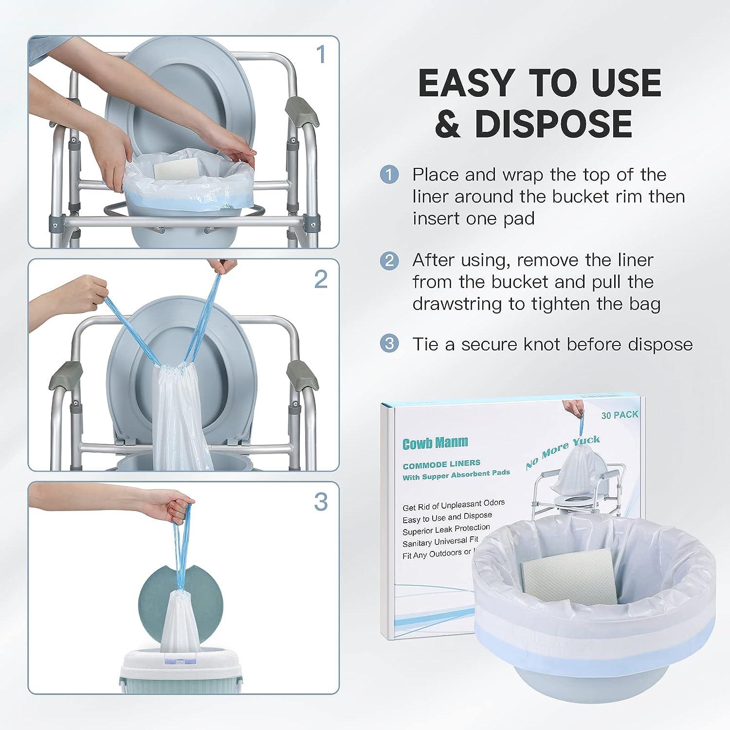 Portable Commode Liners with Absorbent Pads (Pack of 30) - Leakproof ...