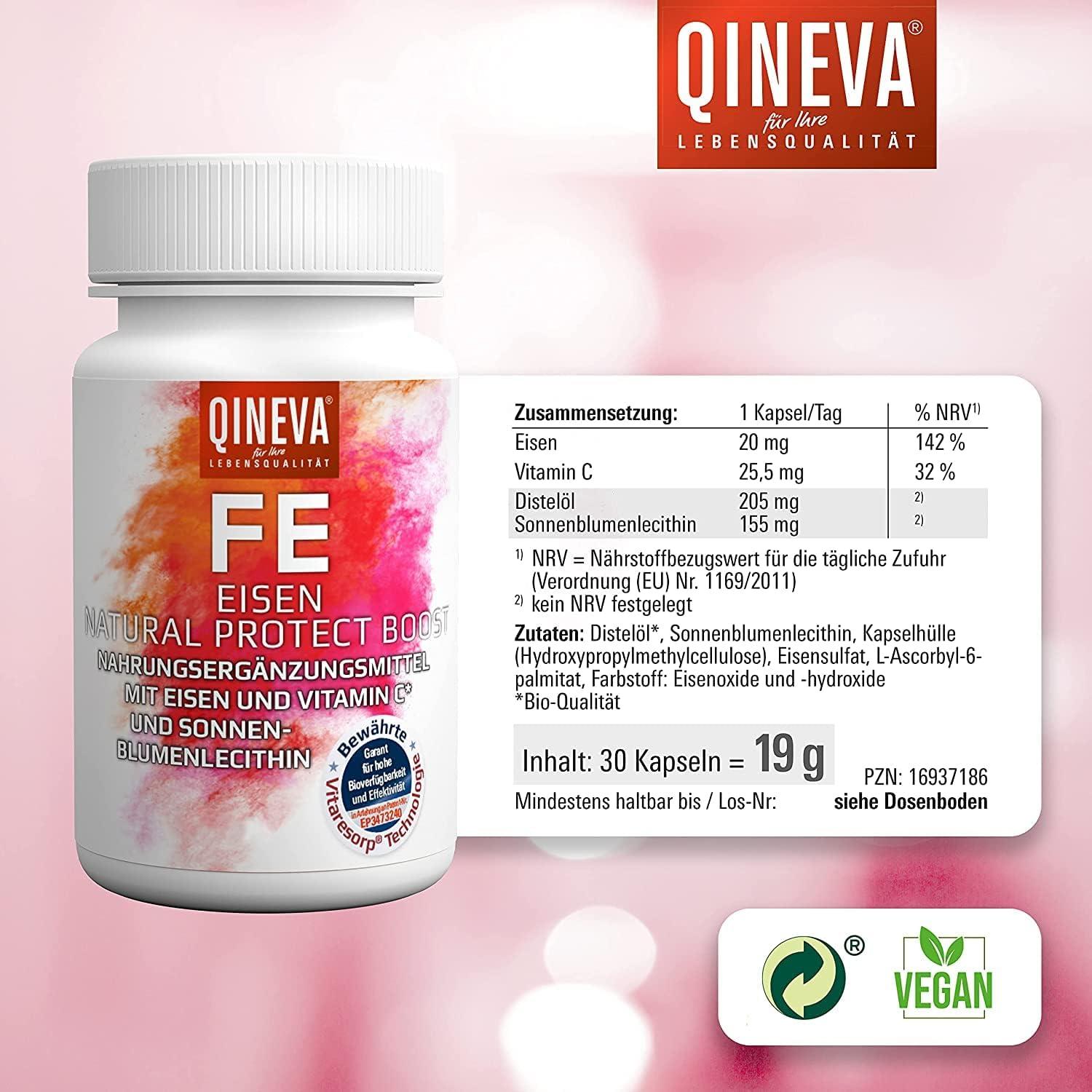 QINEVA FE Plus - Vegan Iron & Vitamin C Capsules for Iron Deficiency ...