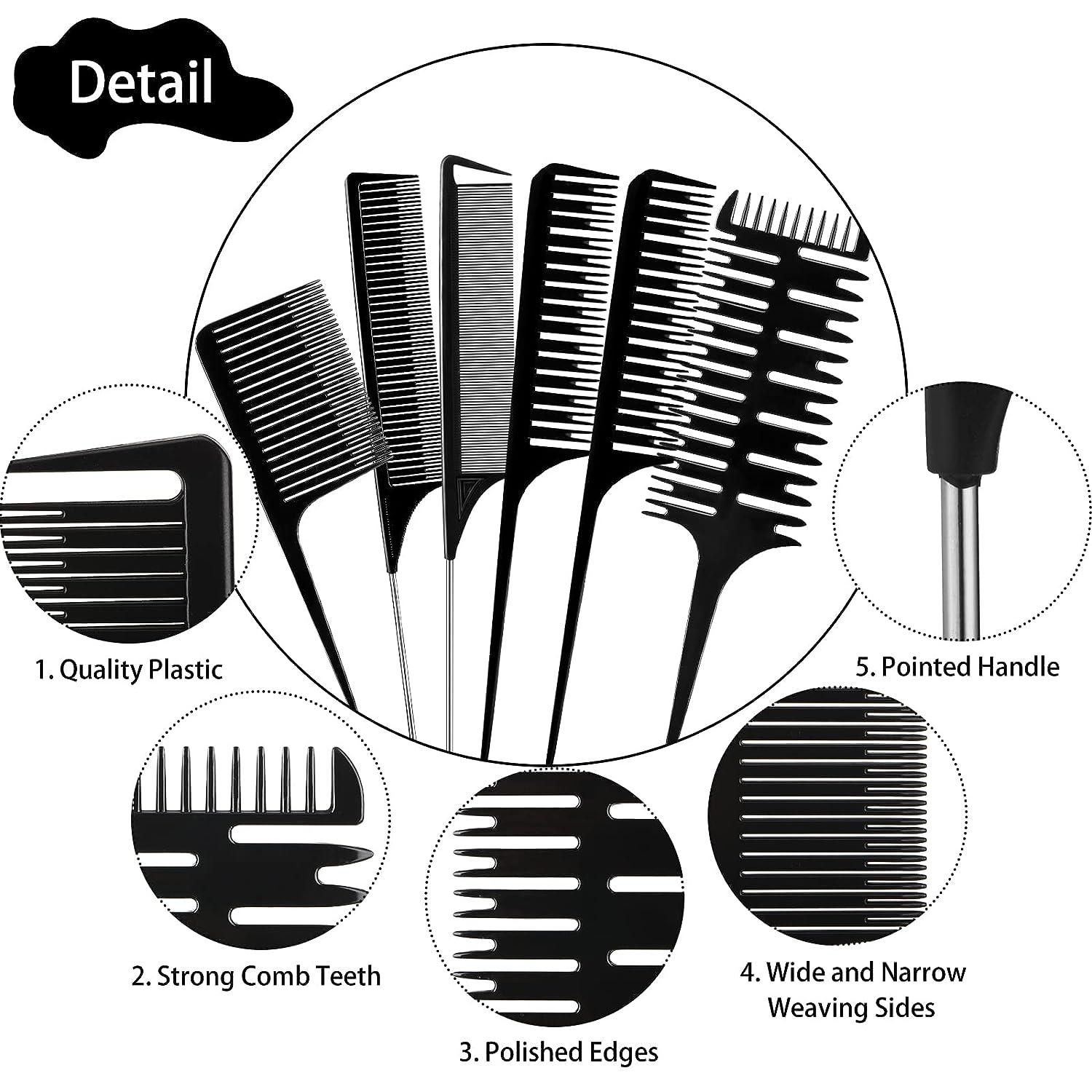 6-Piece Hair Comb Set for Weaving, Sectioning, Balayage, and Styling ...