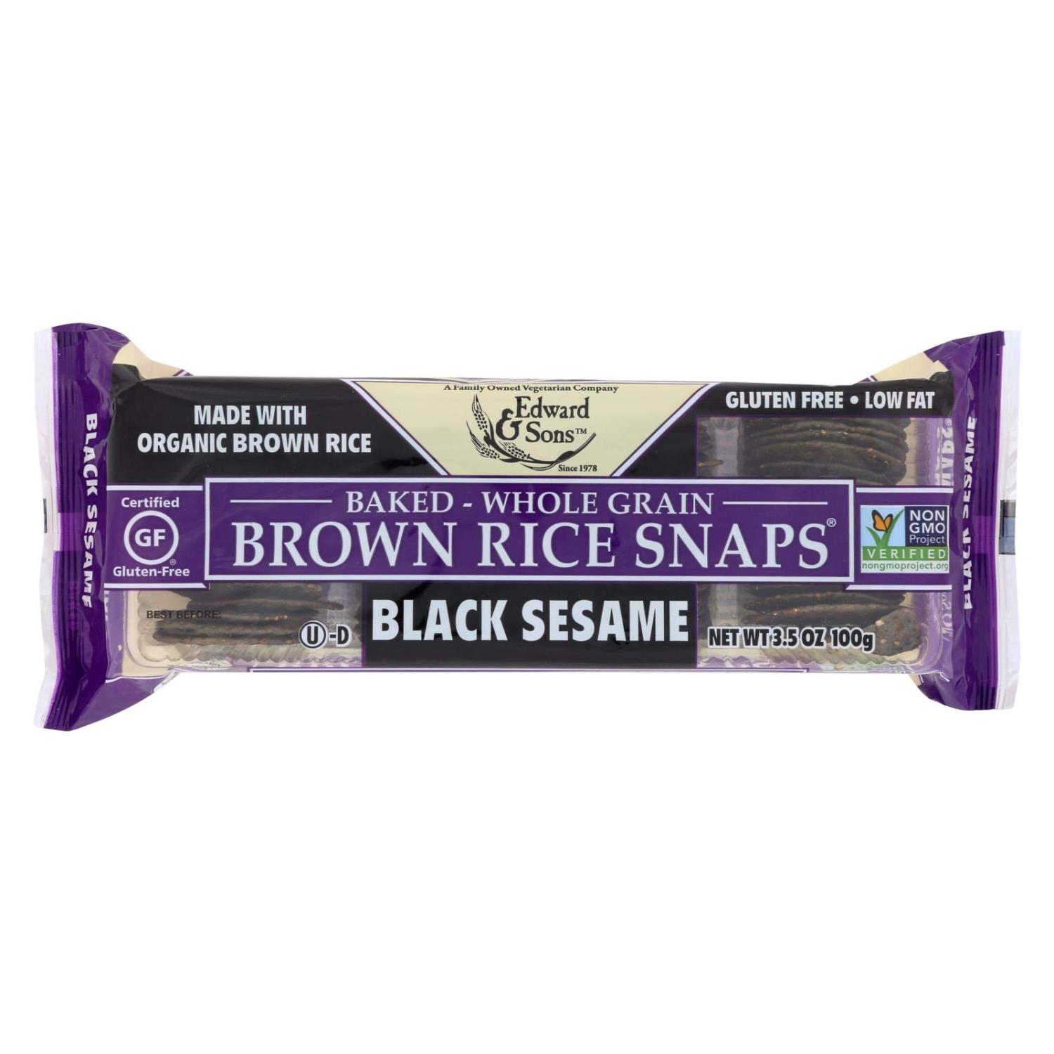 Edward Sons Black Sesame Brown Rice Snaps 3.5 Oz - Pack of 12 | Gluten ...