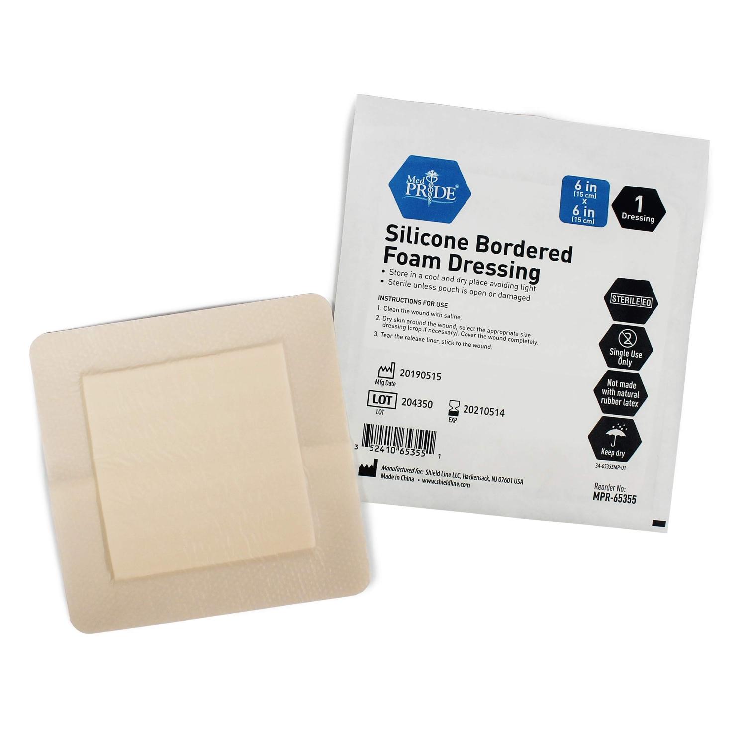 Medpride 6x6 Inch Silicone Bordered Foam Dressing Pads - 10 Pack ...