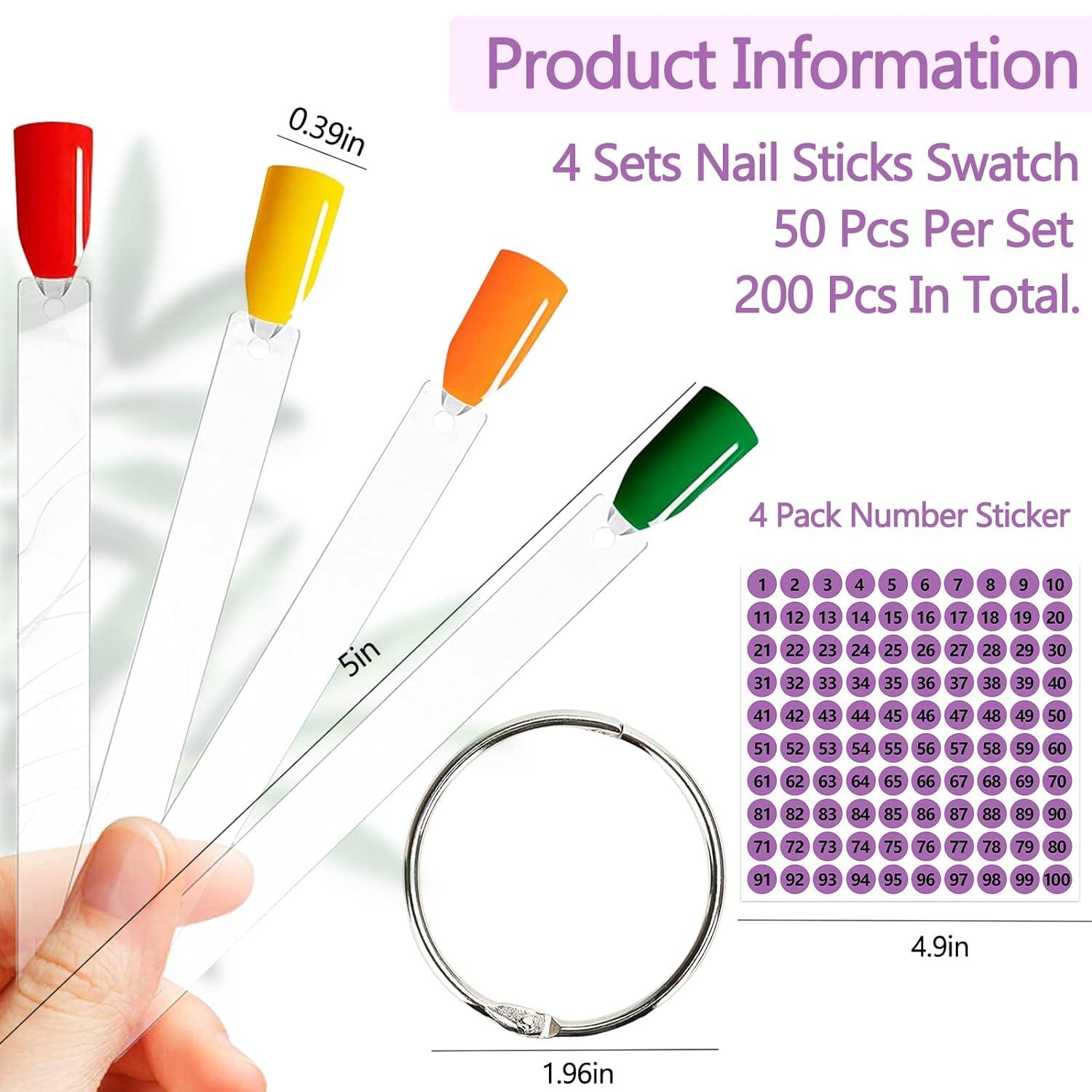 BQAN 200-Pc Nail Swatch Sticks Set with Ring | Nail Art Display ...