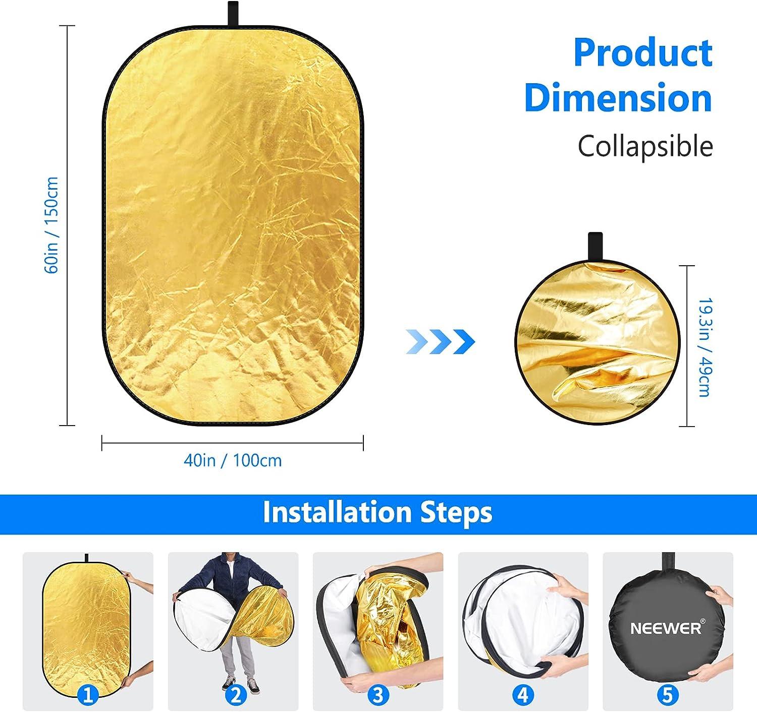 NEEWER 40x60 / 100x150cm 5-in-1 Collapsible Light Reflectors with Bag ...