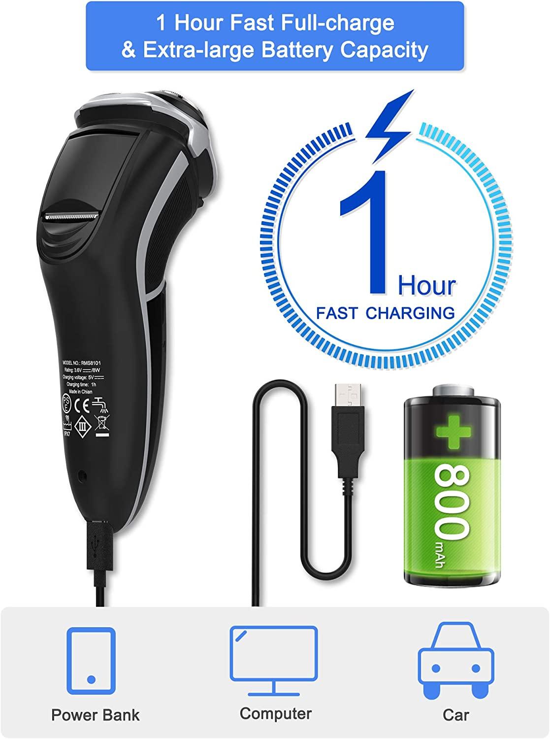 MAX-T Men's Electric Shaver - Corded/Cordless 3D Rotary Razor with ...