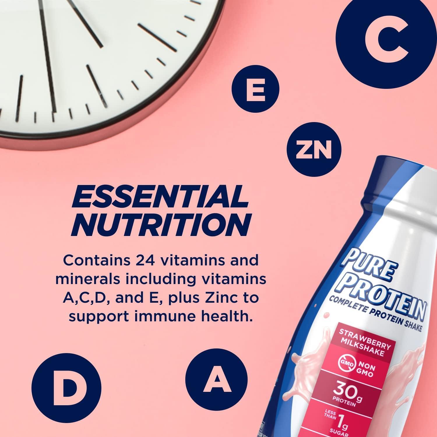 Pure Protein Strawberry Protein Shake - 30g Complete Protein, Ready to ...