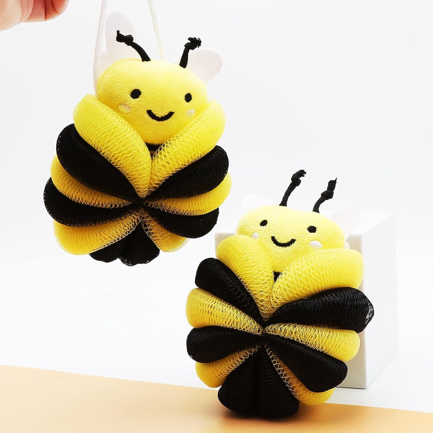 Cute Bee Bath Sponge Set - Cartoon Animal Loofah Pouf Scrubbers for Men ...