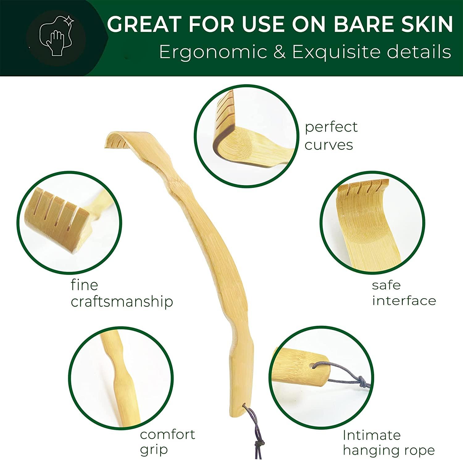 RENOOK Bamboo Back Scratcher - Curved Long Handle 3 PCS Wooden ...