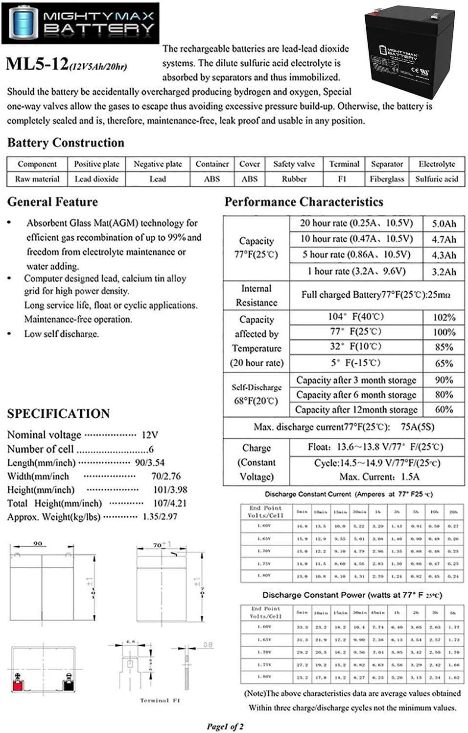 Mighty Max 12V 5AH Battery - Replace Liftmaster 485LM & Evercharge ...