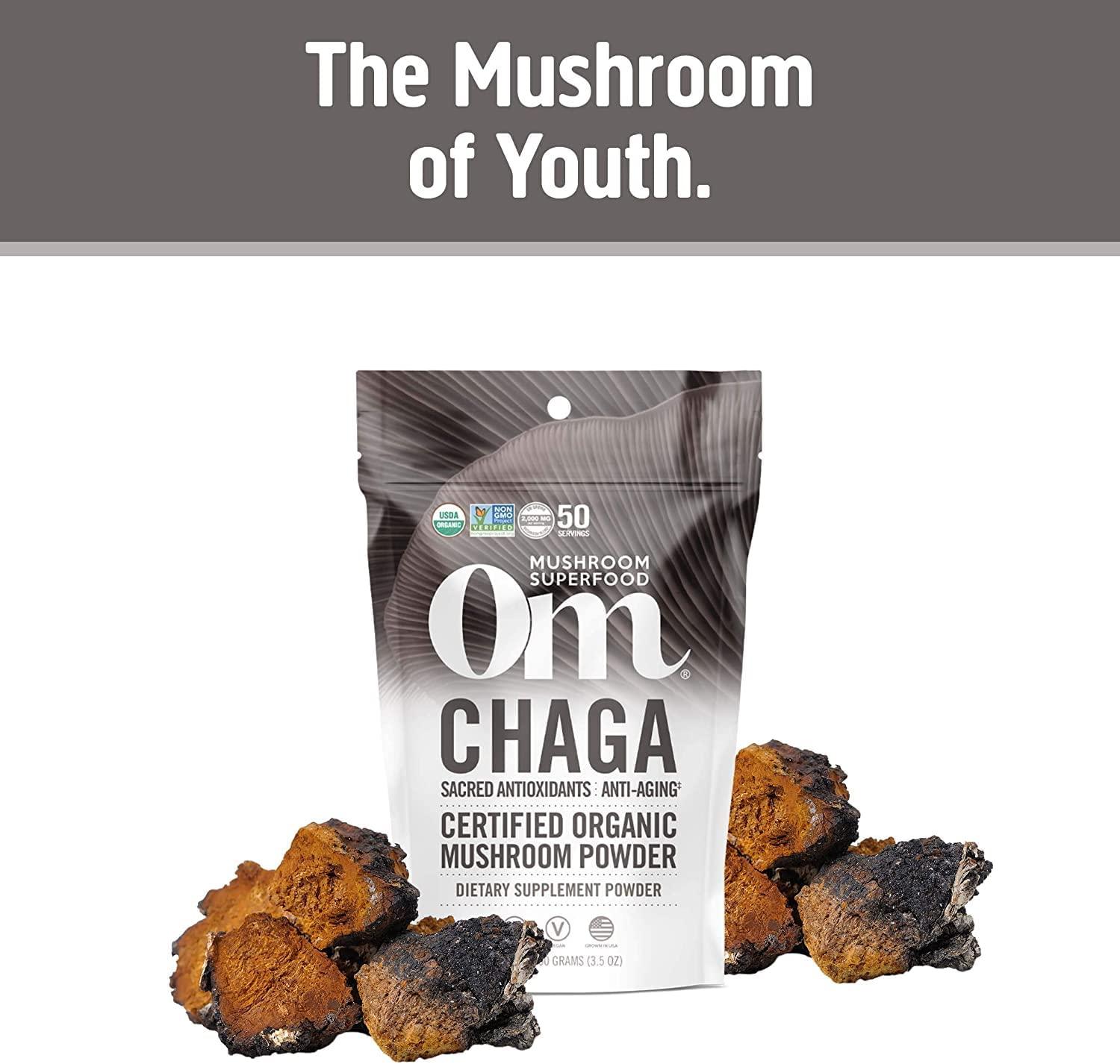 Om Mushroom Superfood Chaga Powder - Organic 3.5 oz, 50 Servings ...