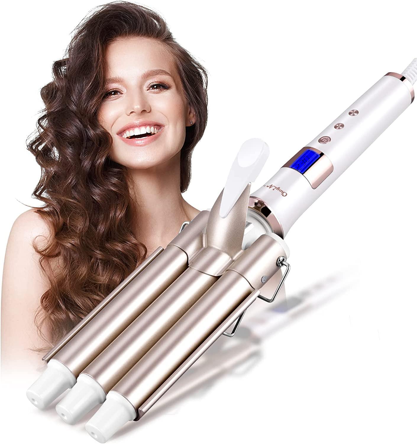 3 Barrel Hair Waver - CkeyiN 22mm Ceramic Tourmaline Beach Wave Styling Tool with 16 Temp ...