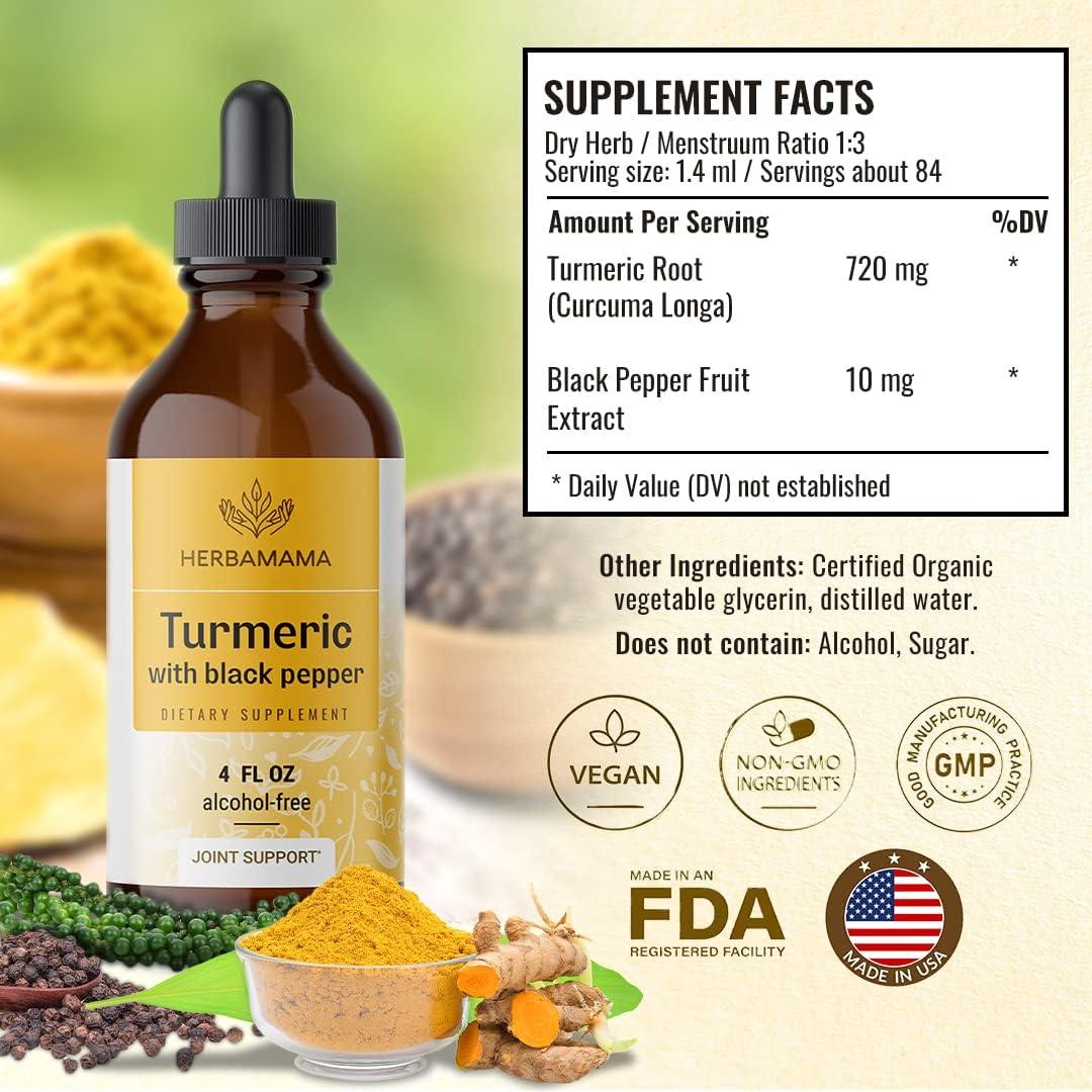 Organic Turmeric Curcumin Liquid Drops with Black Pepper - 4 fl oz ...