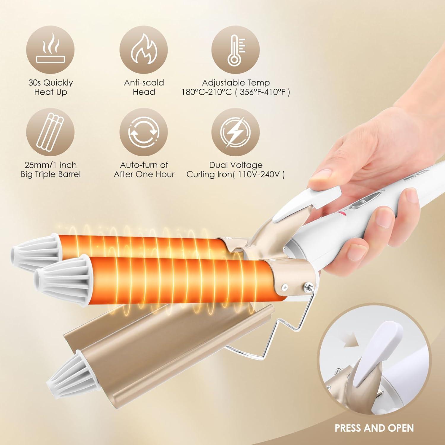 3 Barrel Hair Curler 25mm Curling Iron with Intelligent Temperature ...