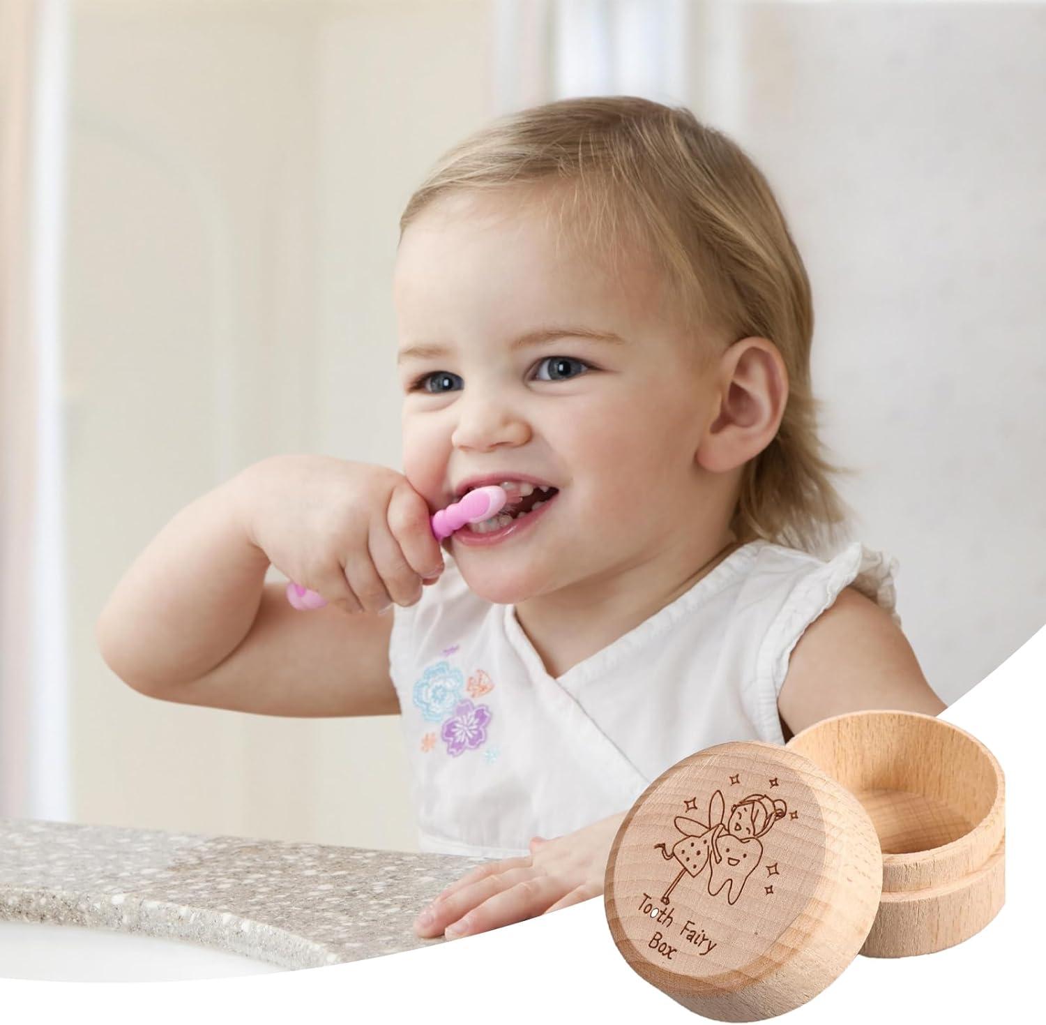 Siqian Wooden Tooth Fairy Keepsake Box - Baby Teeth Save Pouch for ...