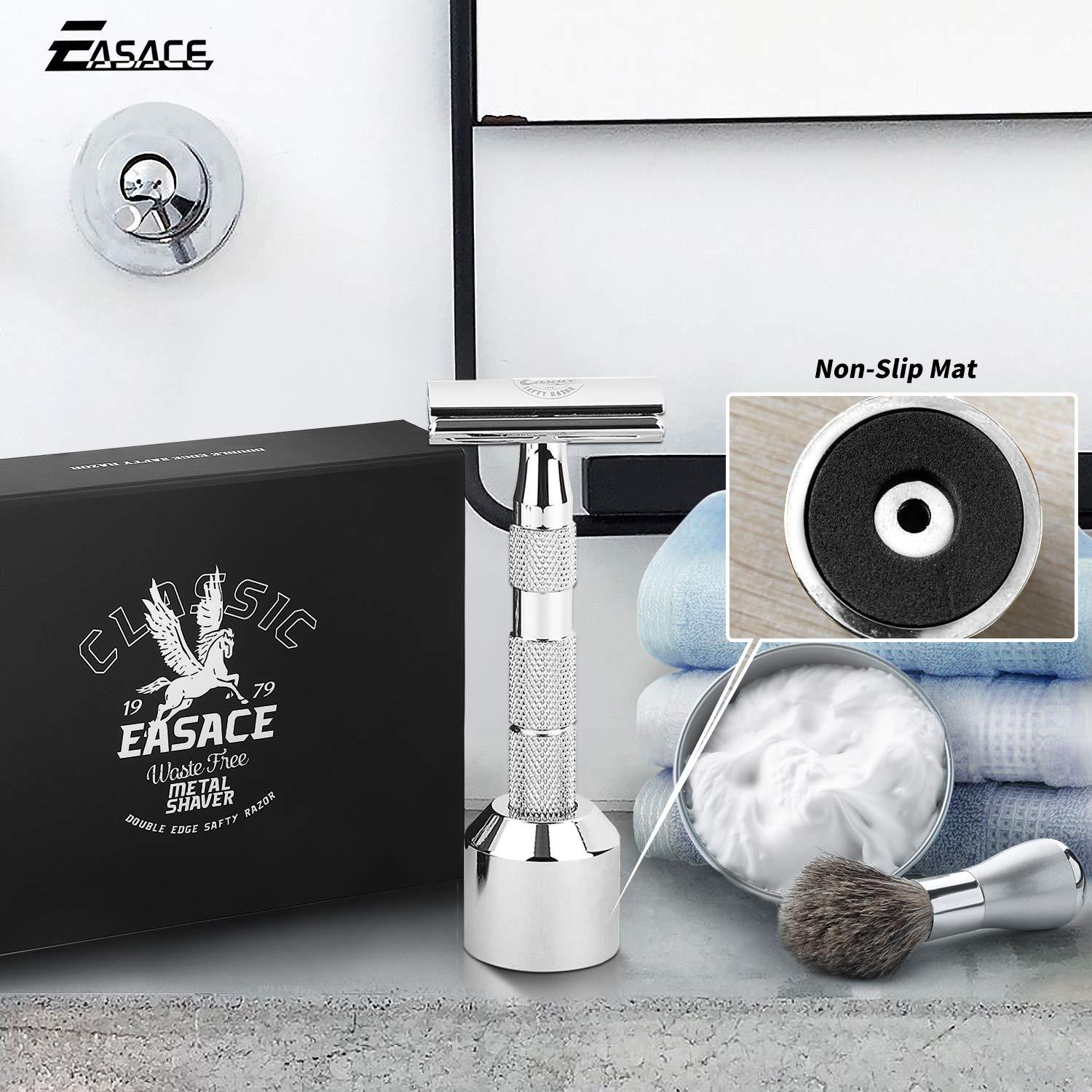 EASACE Long Handle Double Edge Safety Razor Kit - Metal Razor for Men ...