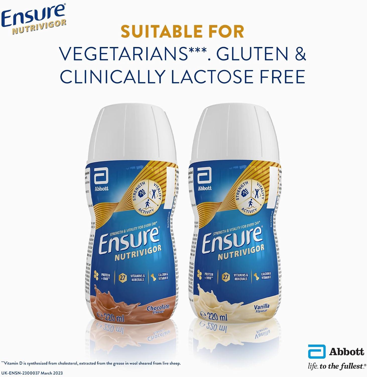 Ensure NutriVigor Nutritonal Shake 220ml x 12 Chocolate Flavour Support Strength Energy and ...