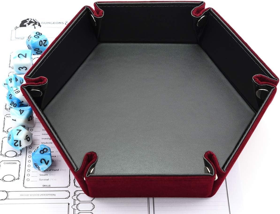Folding Hexagon Dice Tray with Red Velvet Rolling Surface - Perfect for ...