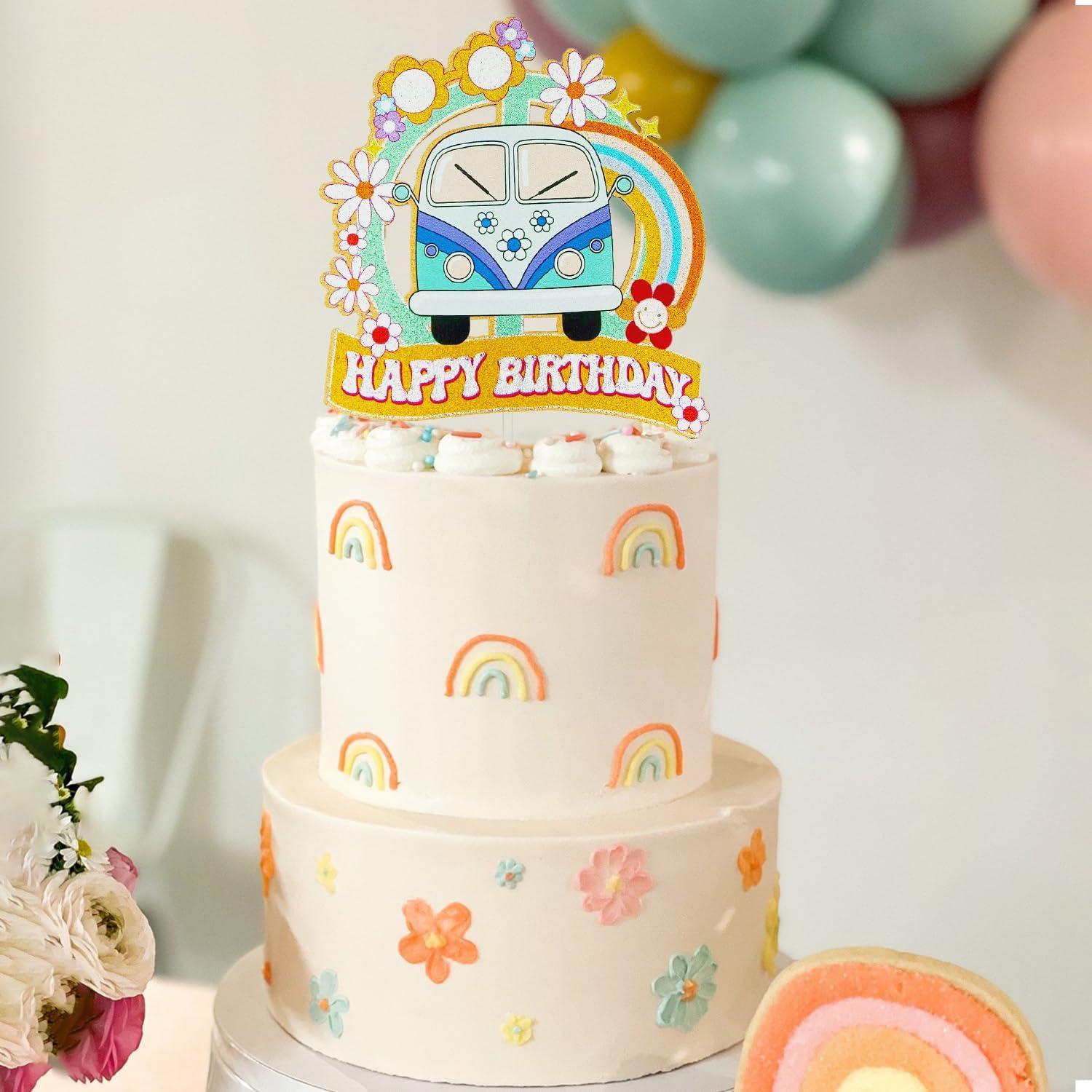 Groovy Camper Van Cake Topper Groovy Birthday Cake Decor Retro Hippie ...