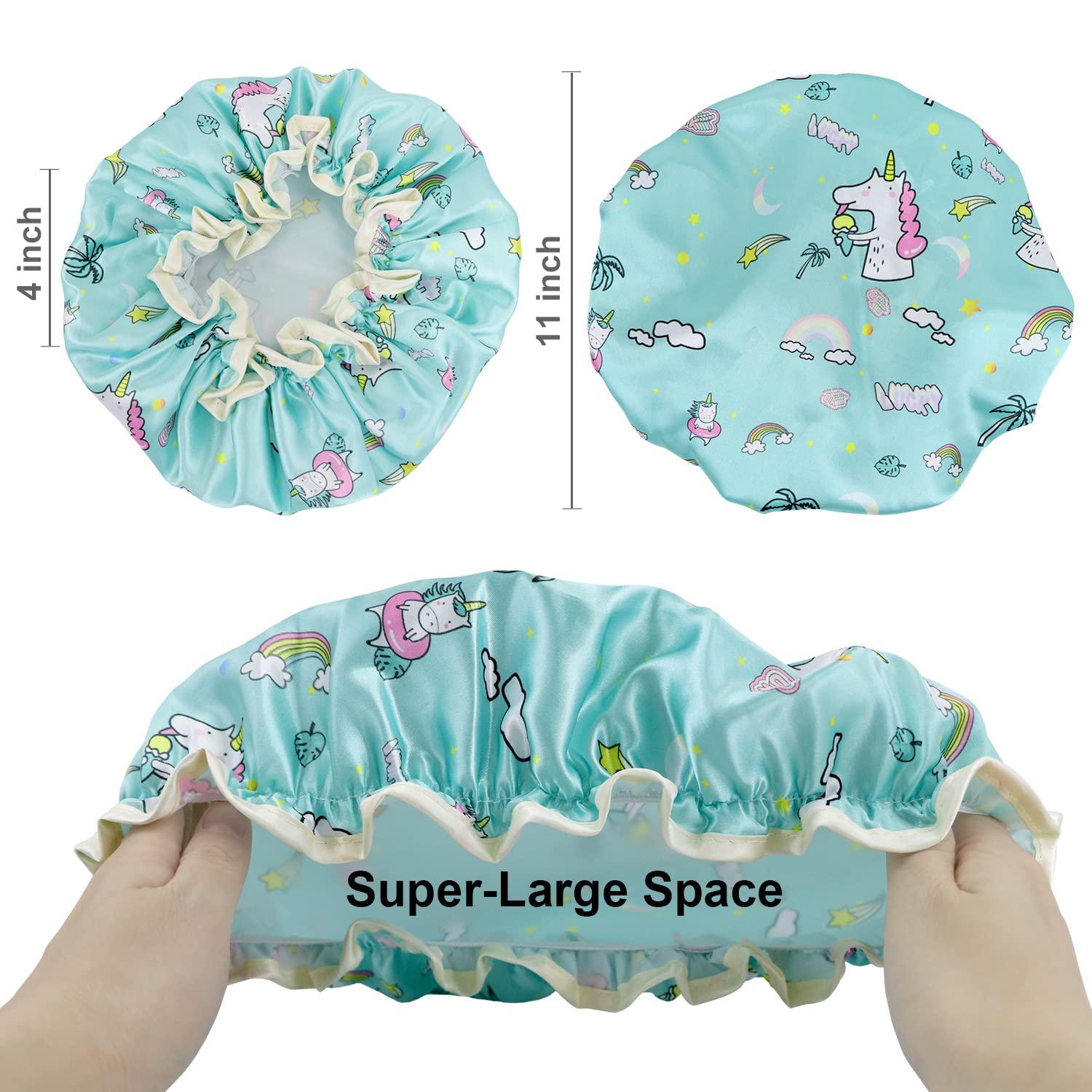 FAISOTY 3Pcs Kids Shower Cap - Cute Double Layer Waterproof Hair Cap ...