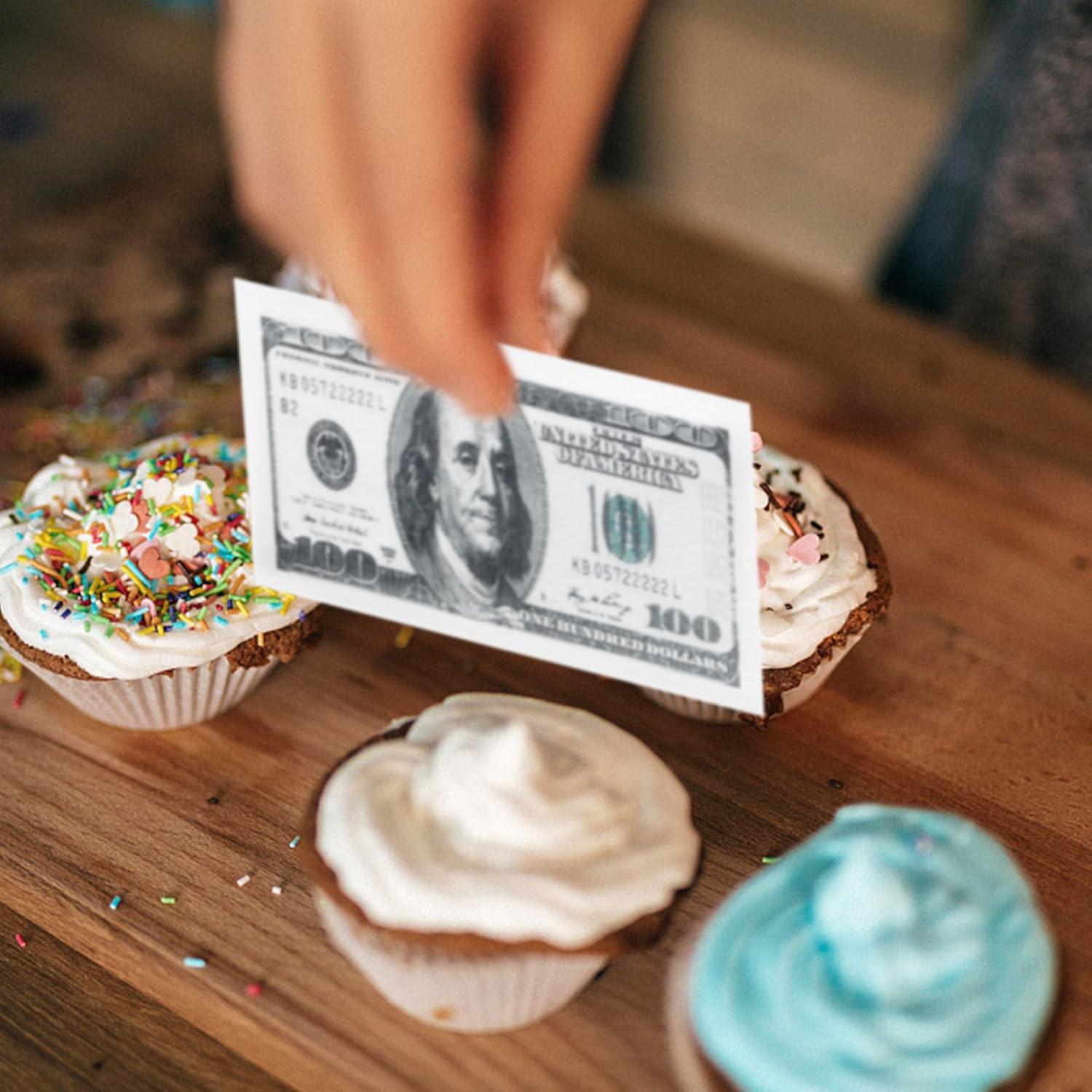 SYKYCTCY 50 Pack Edible 100 Dollar Bill Image Cake Toppers Wafer Paper ...