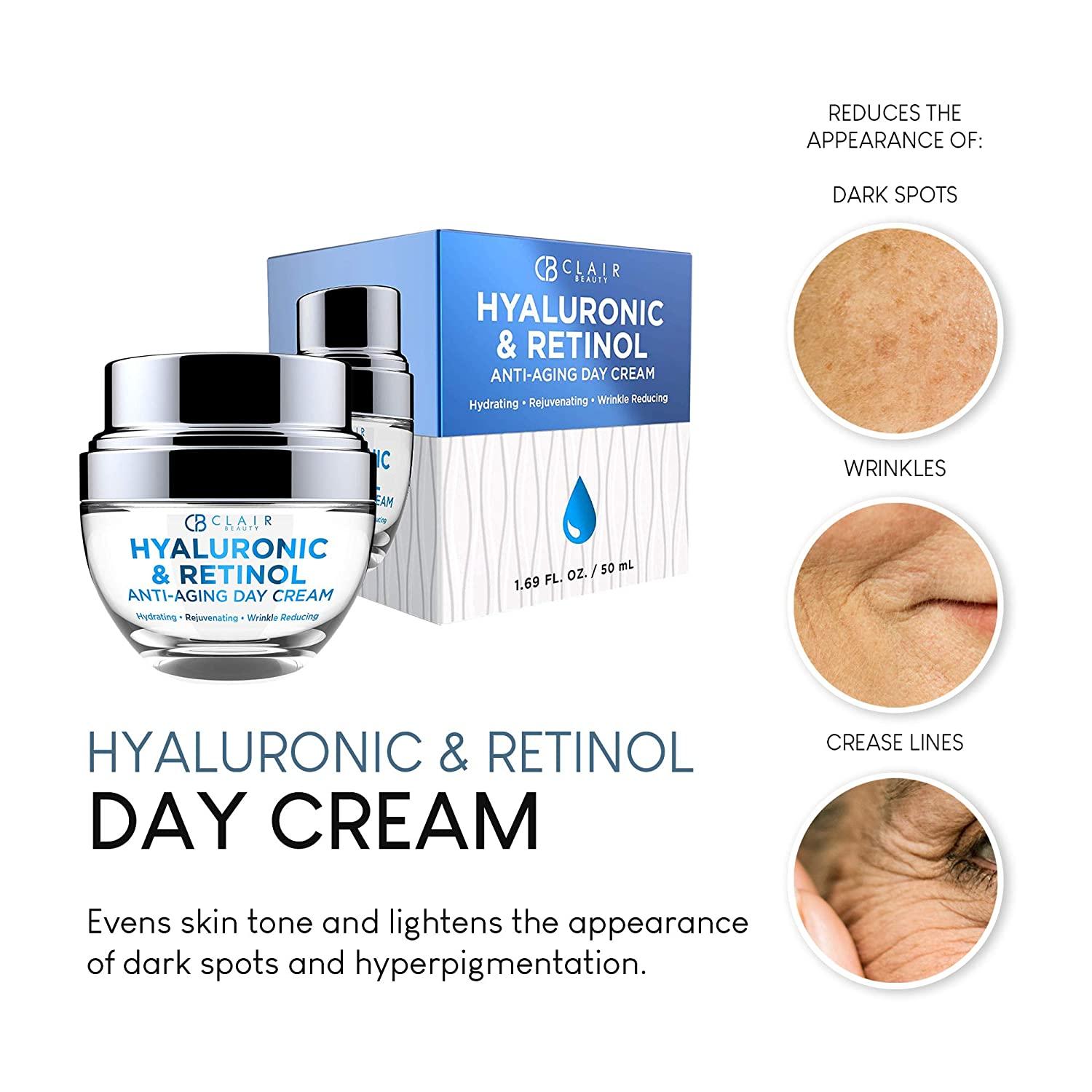 CLAIR BEAUTY Hyaluronic & Retinol Anti Aging Day Cream 50mL - Hydrating ...