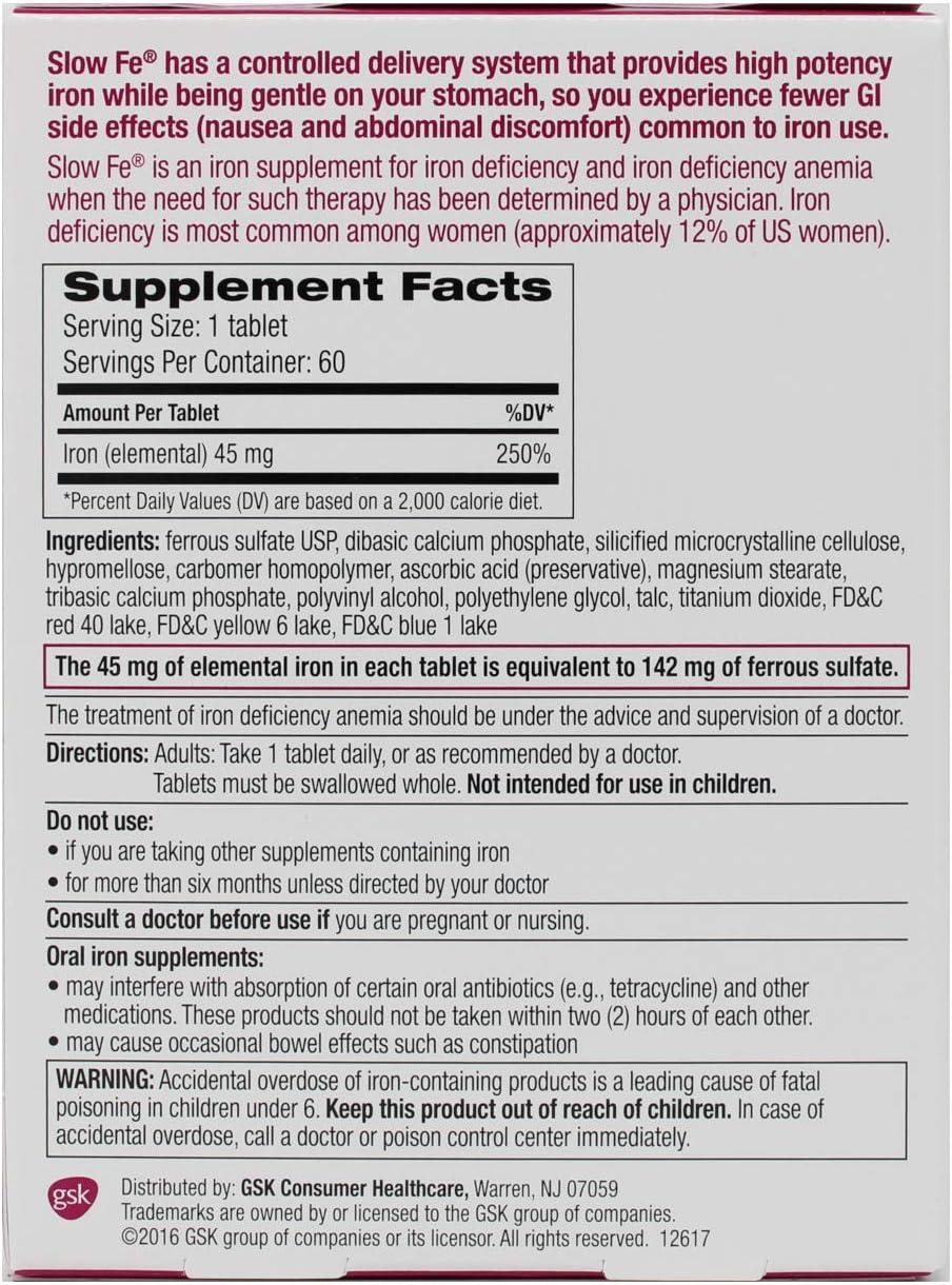 Slow FE Iron Supplement 60 Tablets - Unflavored, Pack of 1