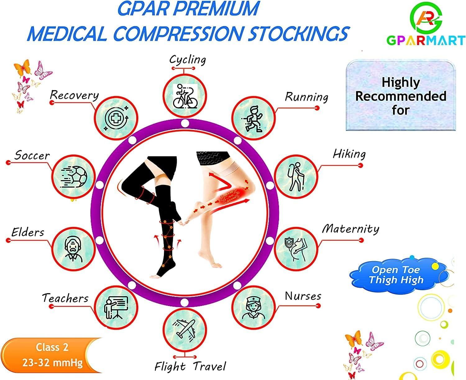 GPAR Premium Medical Compression Stockings Class 2 - Unisex Thigh-High ...