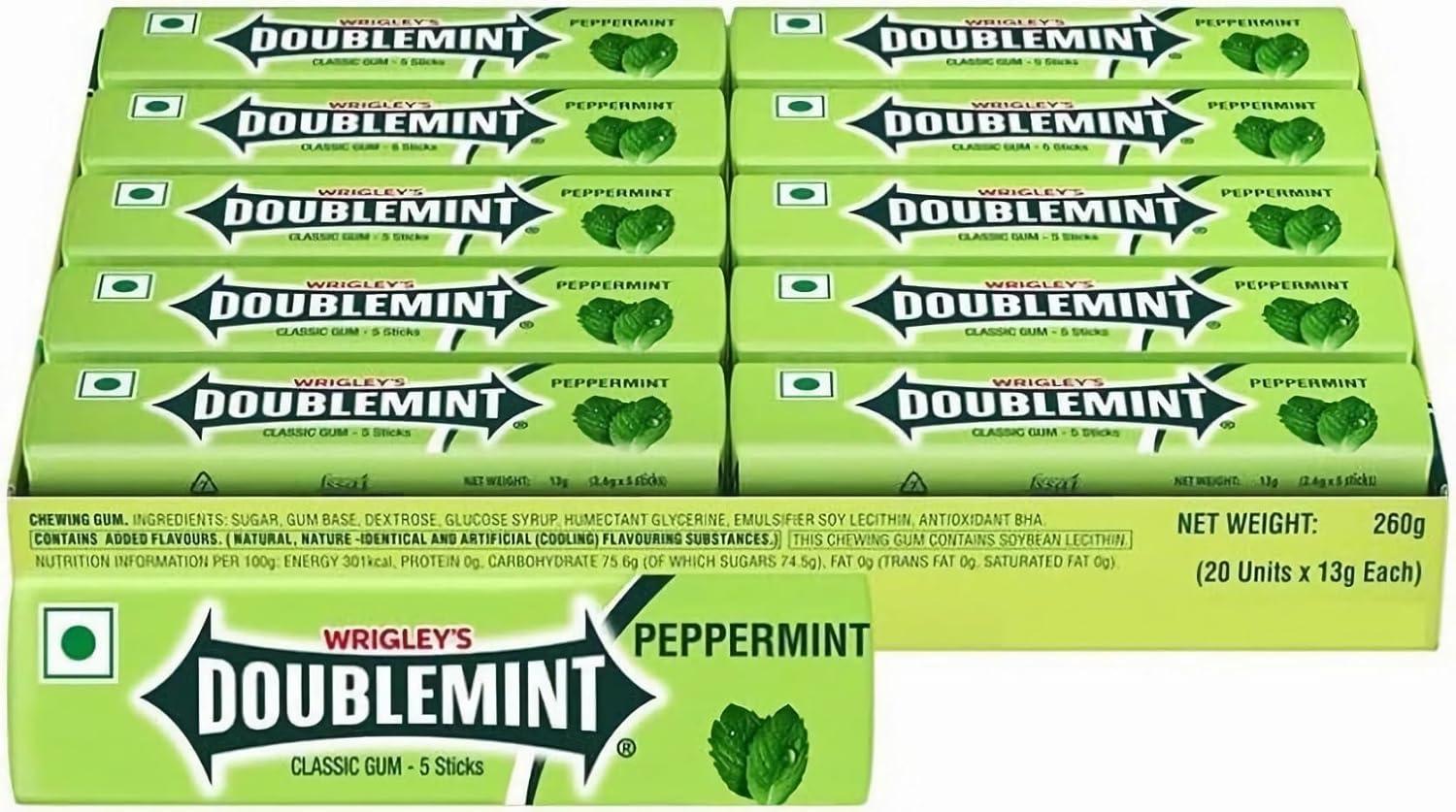 Wrigley's Doublemint Peppermint Chewing Gum Bulk Pack 20x5 Stick - 13 ...