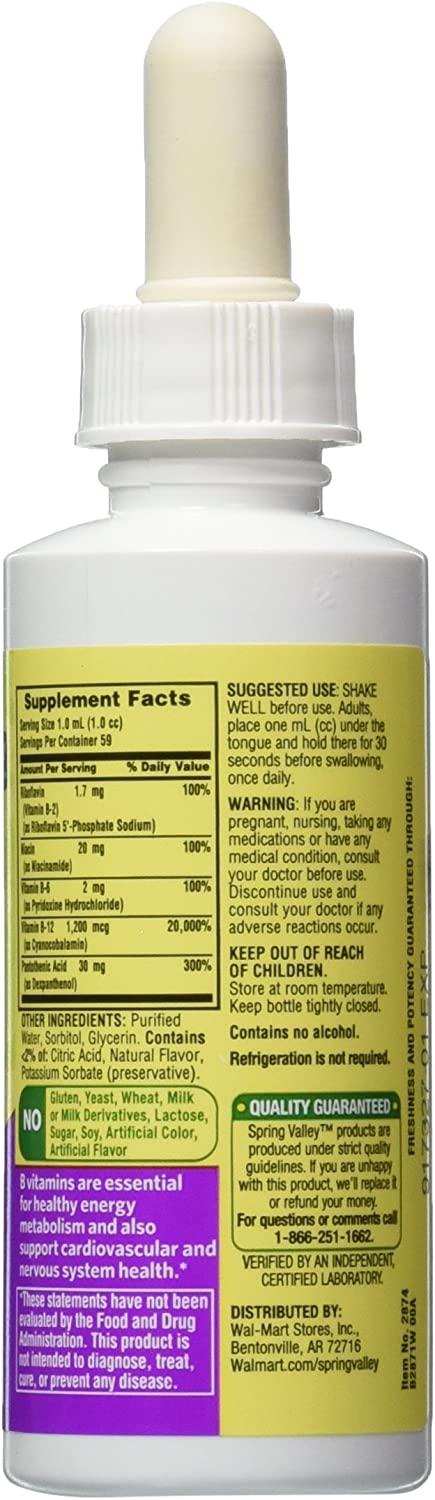 Spring Valley B-Complex Sublingual Liquid 2oz with Vitamin B-12 Burst ...