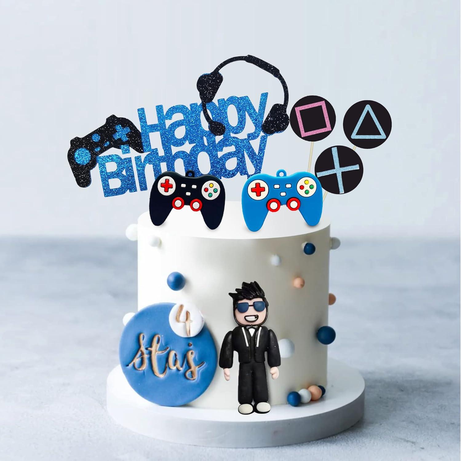 Video Game Cake Toppers Gamer Cake Decoration Game Controller Blue ...