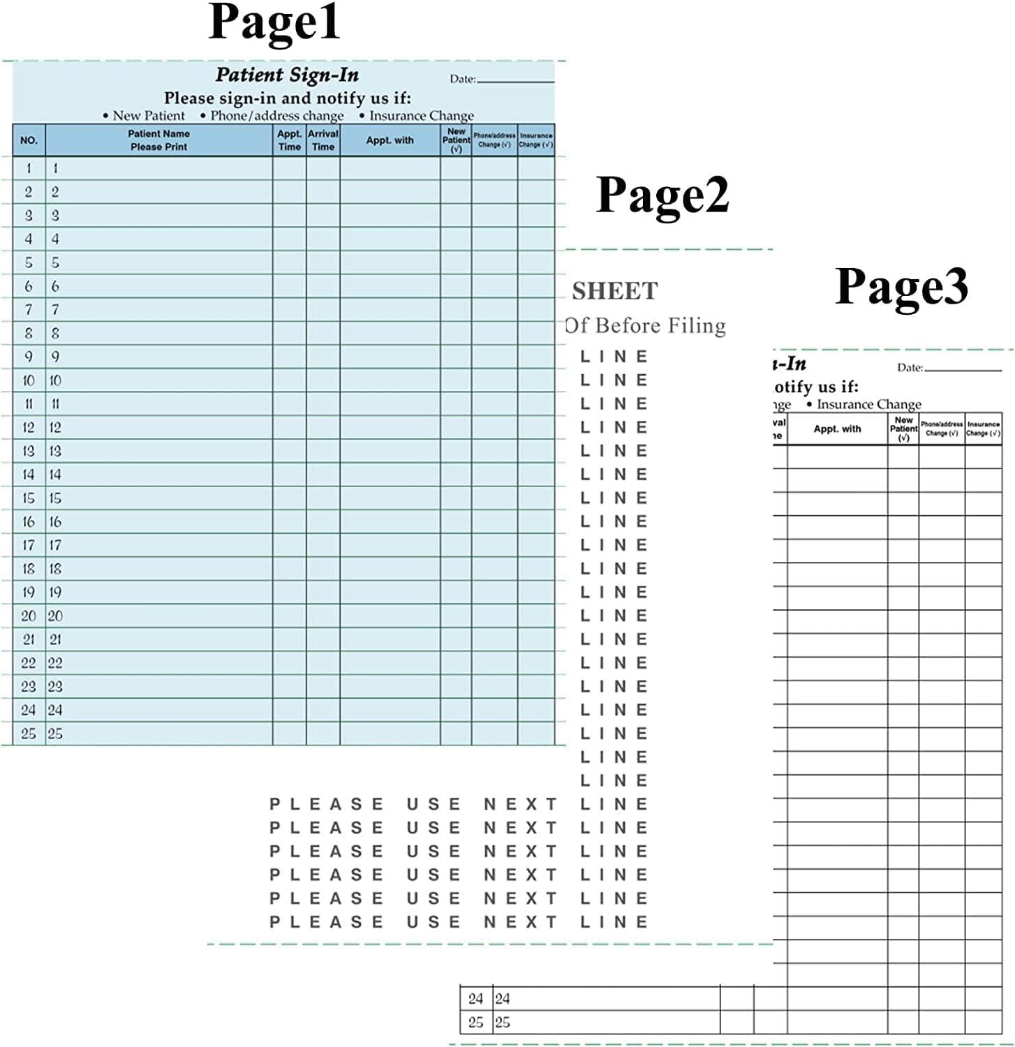 NCR Carbonless 3 Part Patient Sign in Sheets - HIPAA Approved for ...