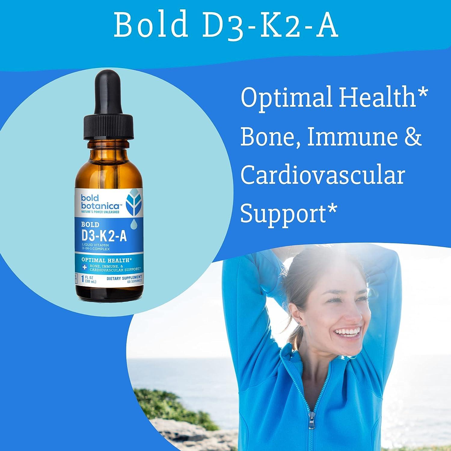 Bold Botanica D3-K2-A Liquid Vitamin - Vegan 3-in-1 Complex Supplement ...