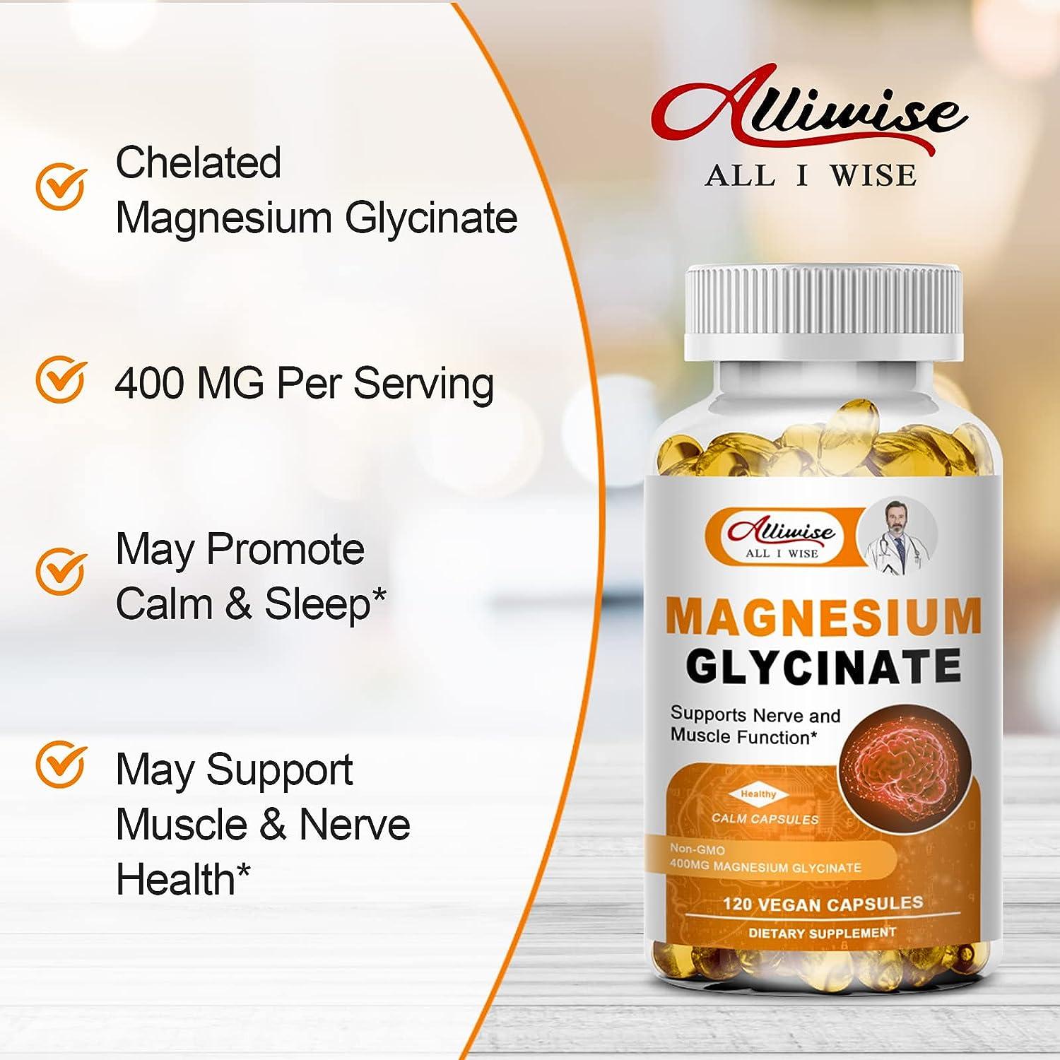 Magnesium Glycinate 400mg Softgels with Vitamin B6 & D3 - 120 Count ...