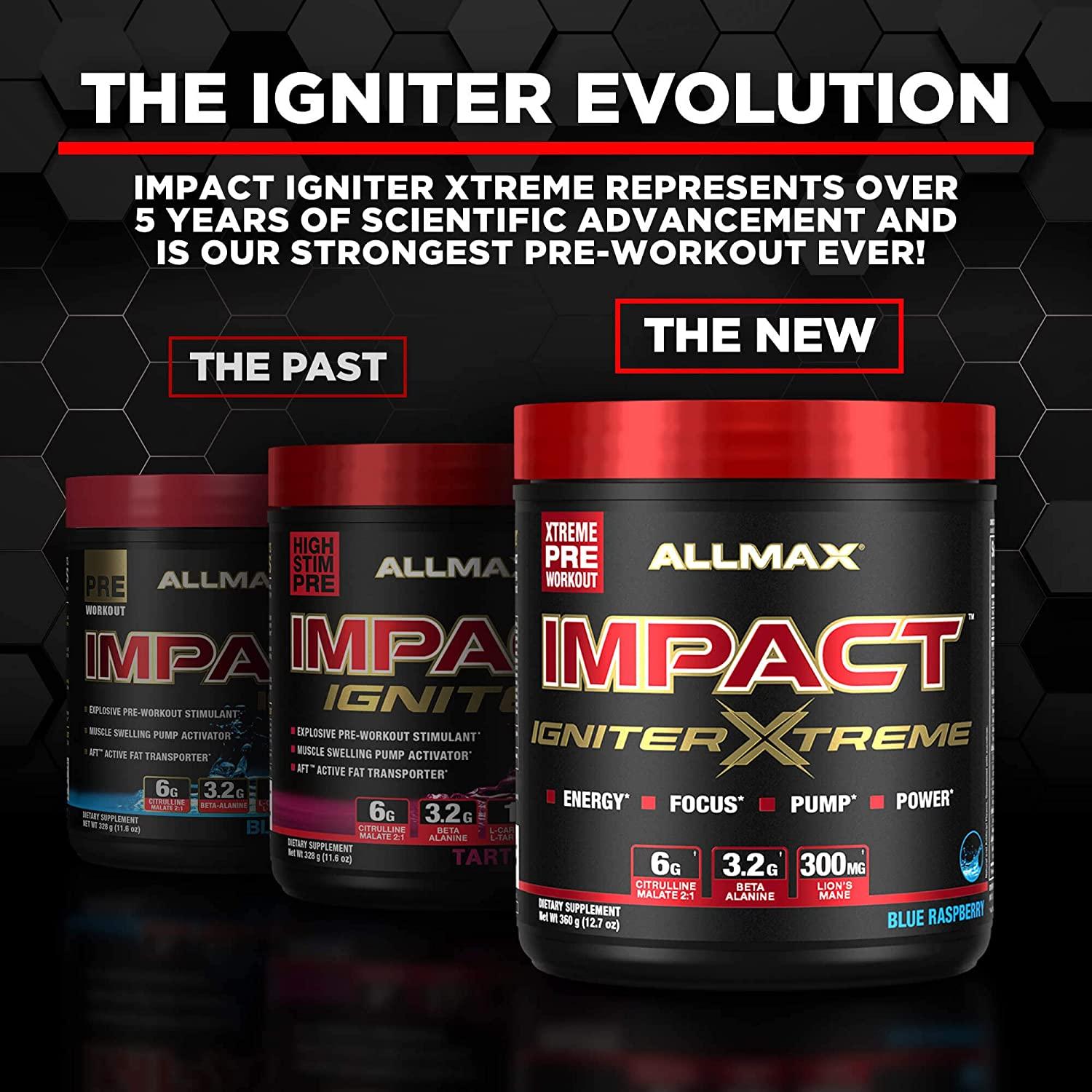 ALLMAX IMPACT Igniter Pre-Workout Blue Raspberry 11.6 oz | Boost Energy ...