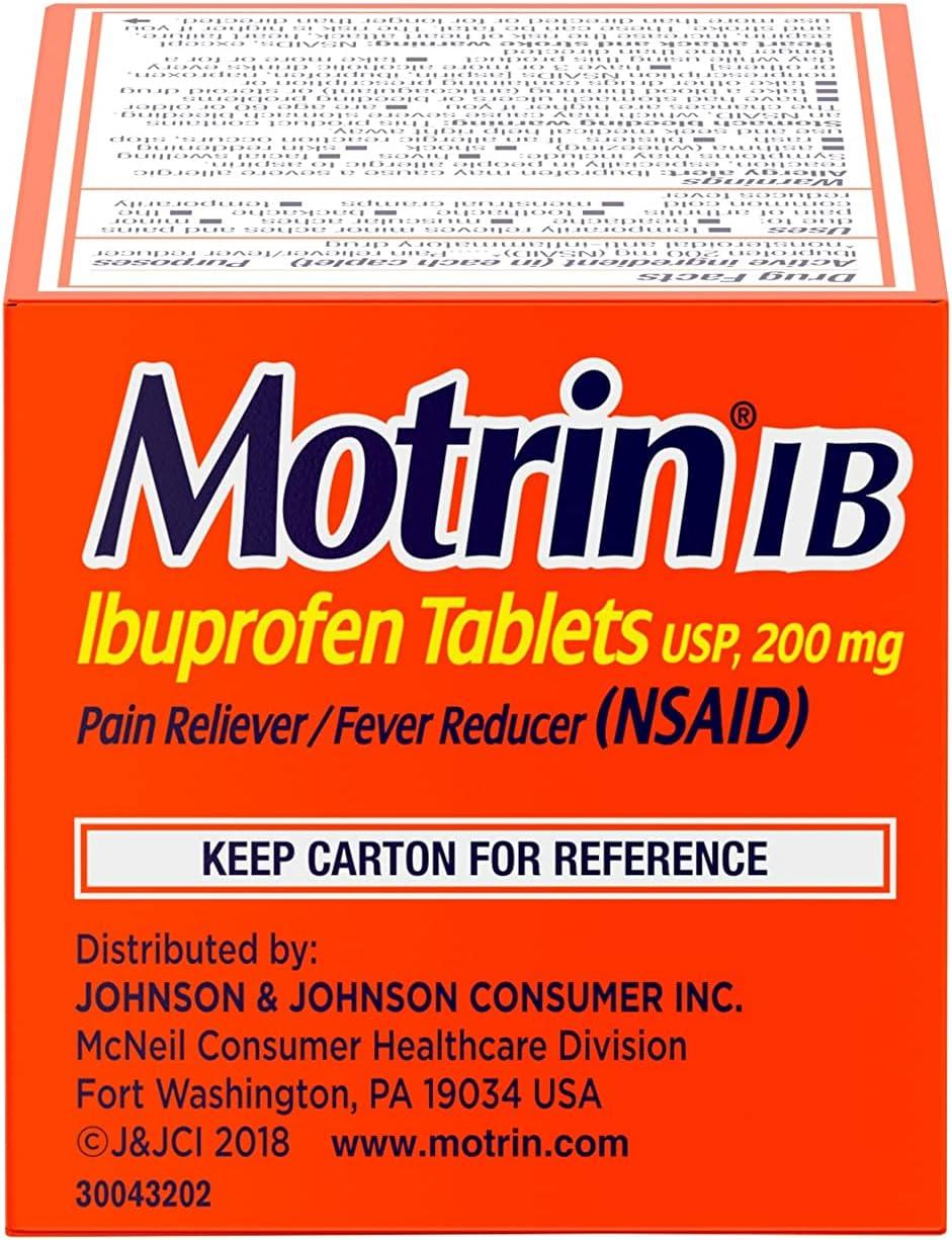 Motrin IB, Ibuprofen 200mg Tablets for Fever, Muscle Aches, Headache ...