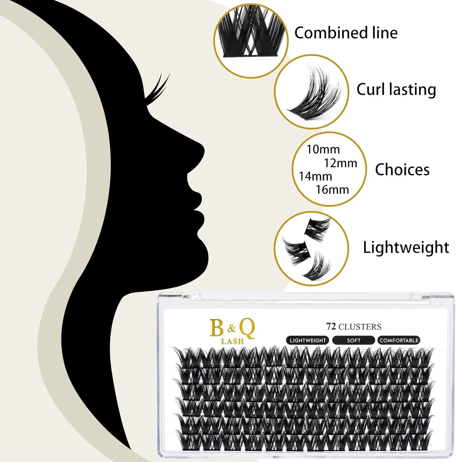 16mm D Curl B&Q Lash Clusters - 72 Natural DIY Eyelash Extensions | Buy ...